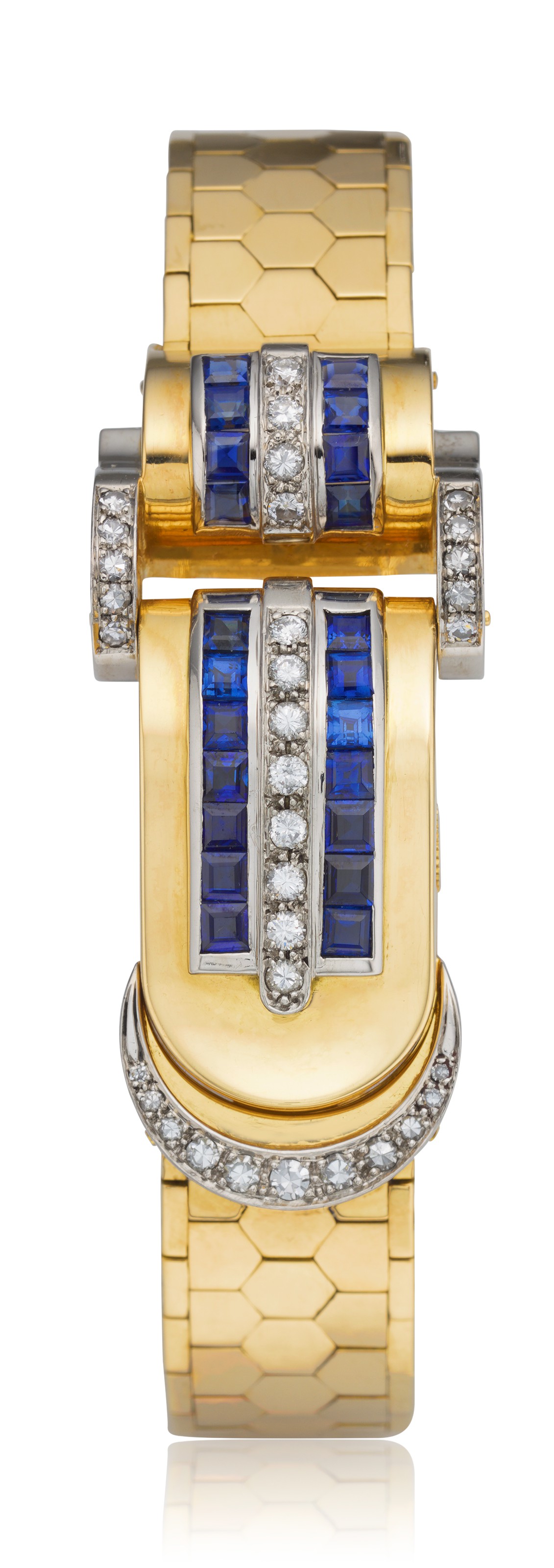 ROLEX, 18K GOLD, DIAMONDS & SAPPHIRES, LADIES’ CONCEALED BRACELET WATCH ...