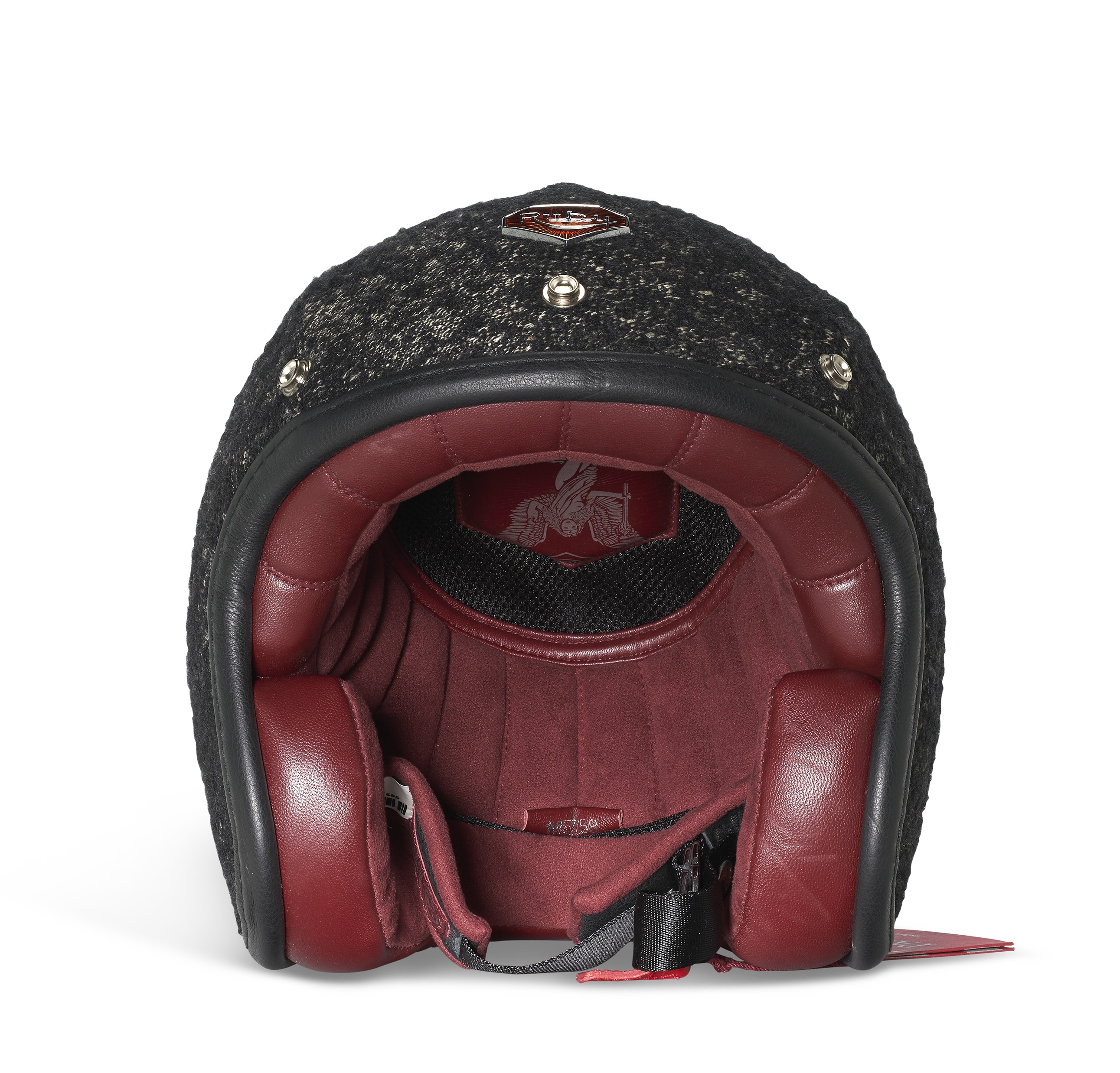 A BLACK TWEED PAVILLION MOTORCYCLE HELMET BY KARL LAGERFELD, RUBY, 2009 ...