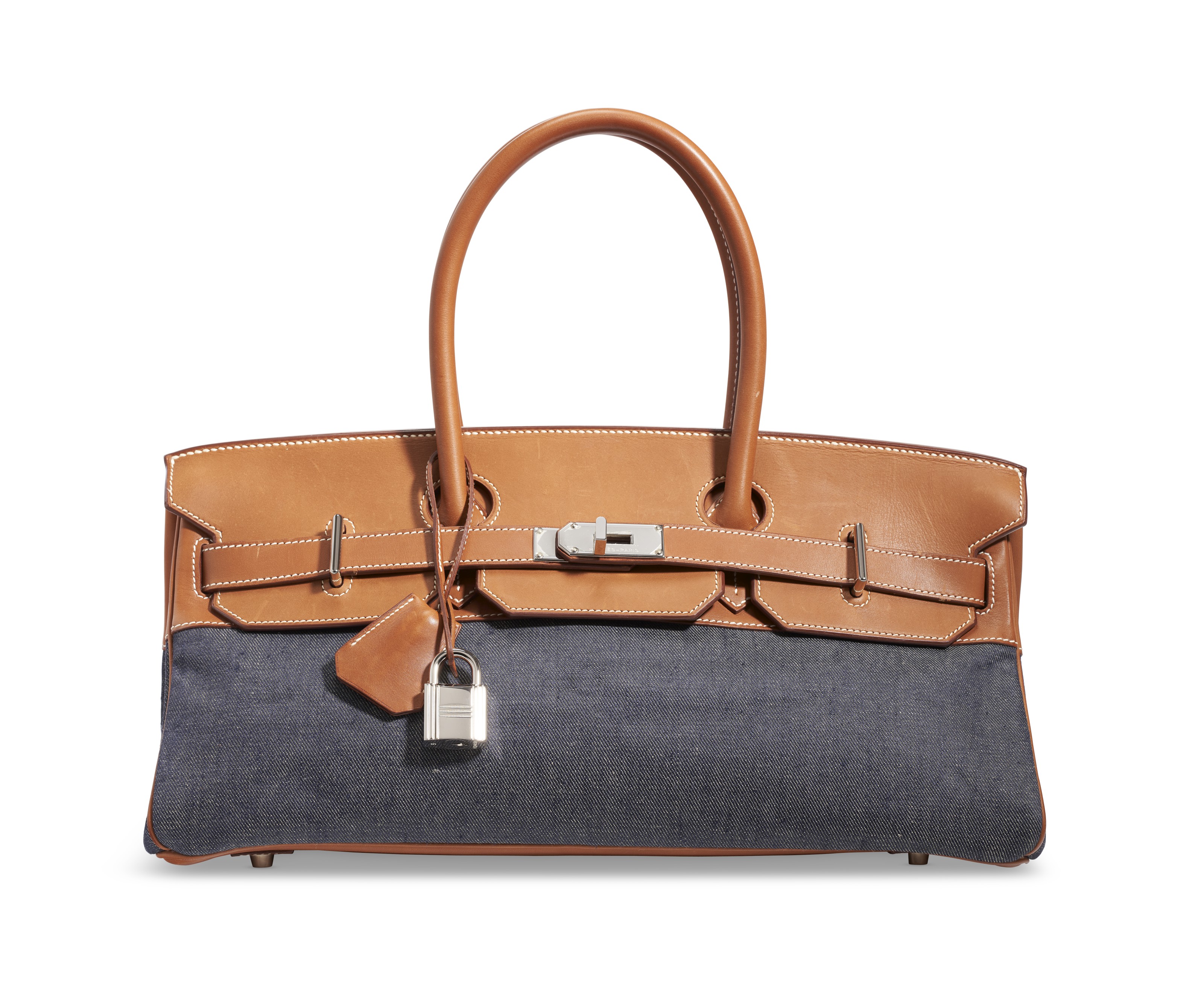 A NATUREL BARÉNIA LEATHER & DENIM JPG SHOULDER BIRKIN 42 WITH PALLADIUM ...