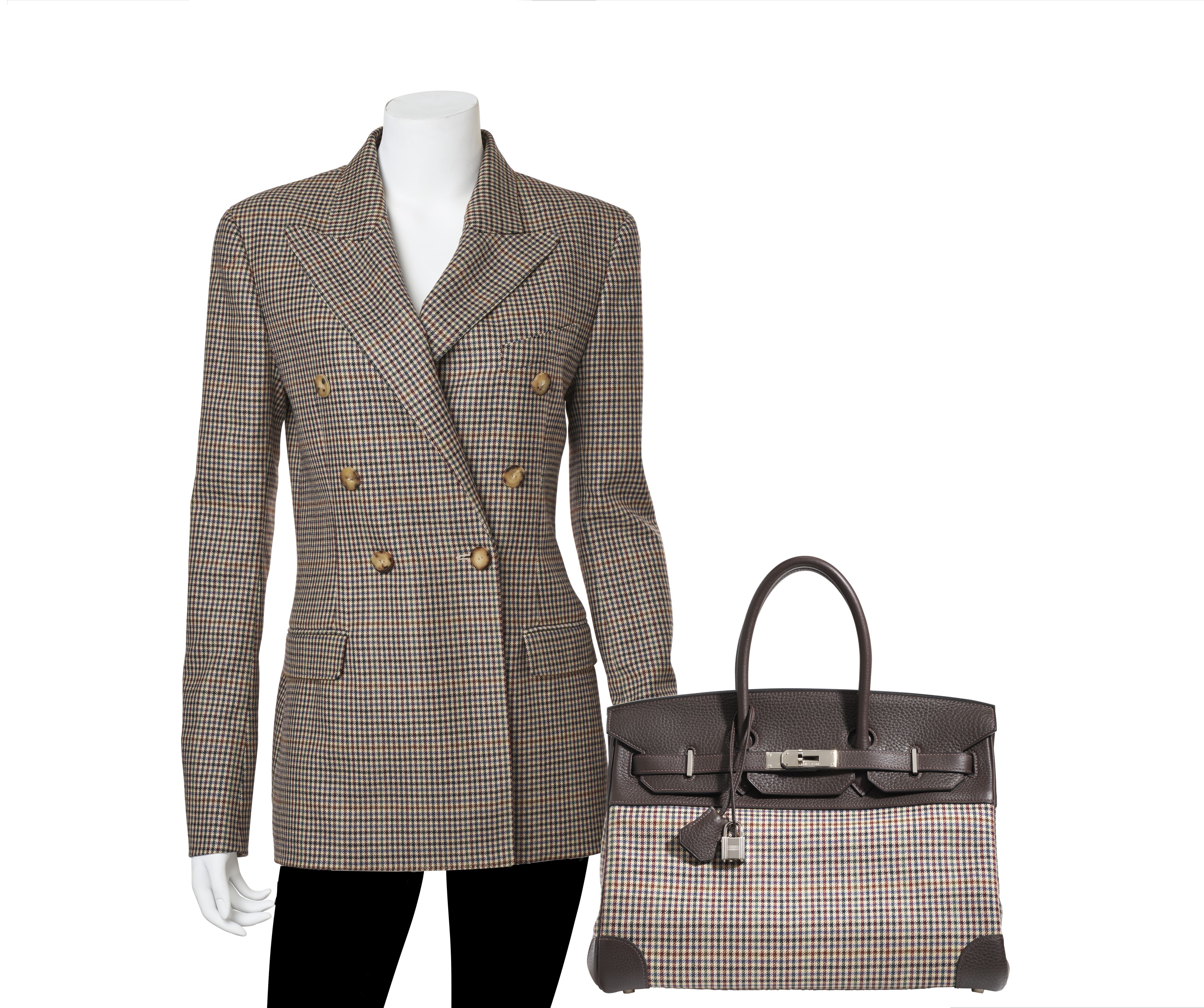 A LIMITED EDITION ÉBÈNE CLÉMENCE LEATHER & HOUNDSTOOTH BIRKIN 35 WITH ...