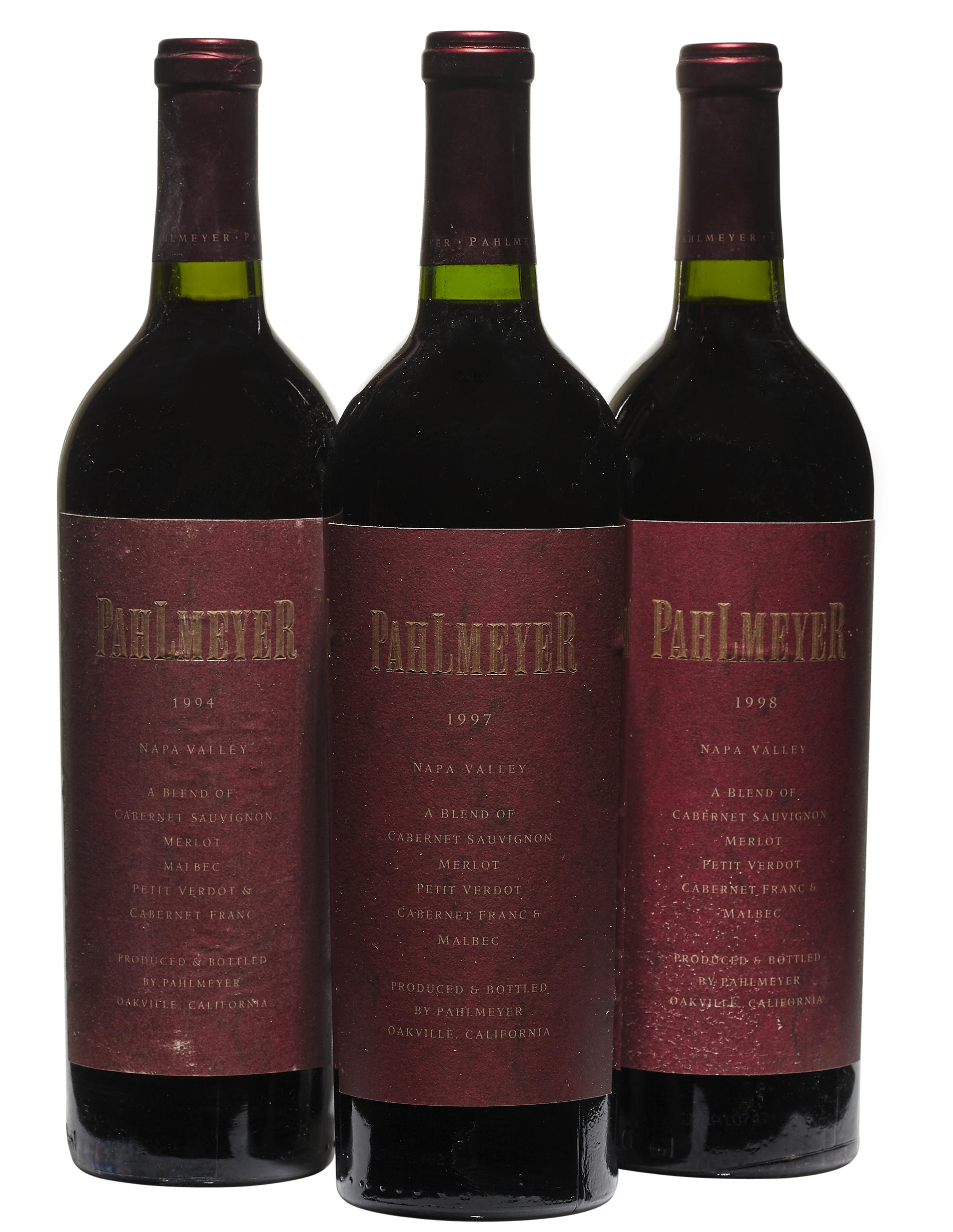 Pahlmeyer Red 1994, 1997 & 1998, Pahlmeyer Red1994Bin-soiled labelLevel ...