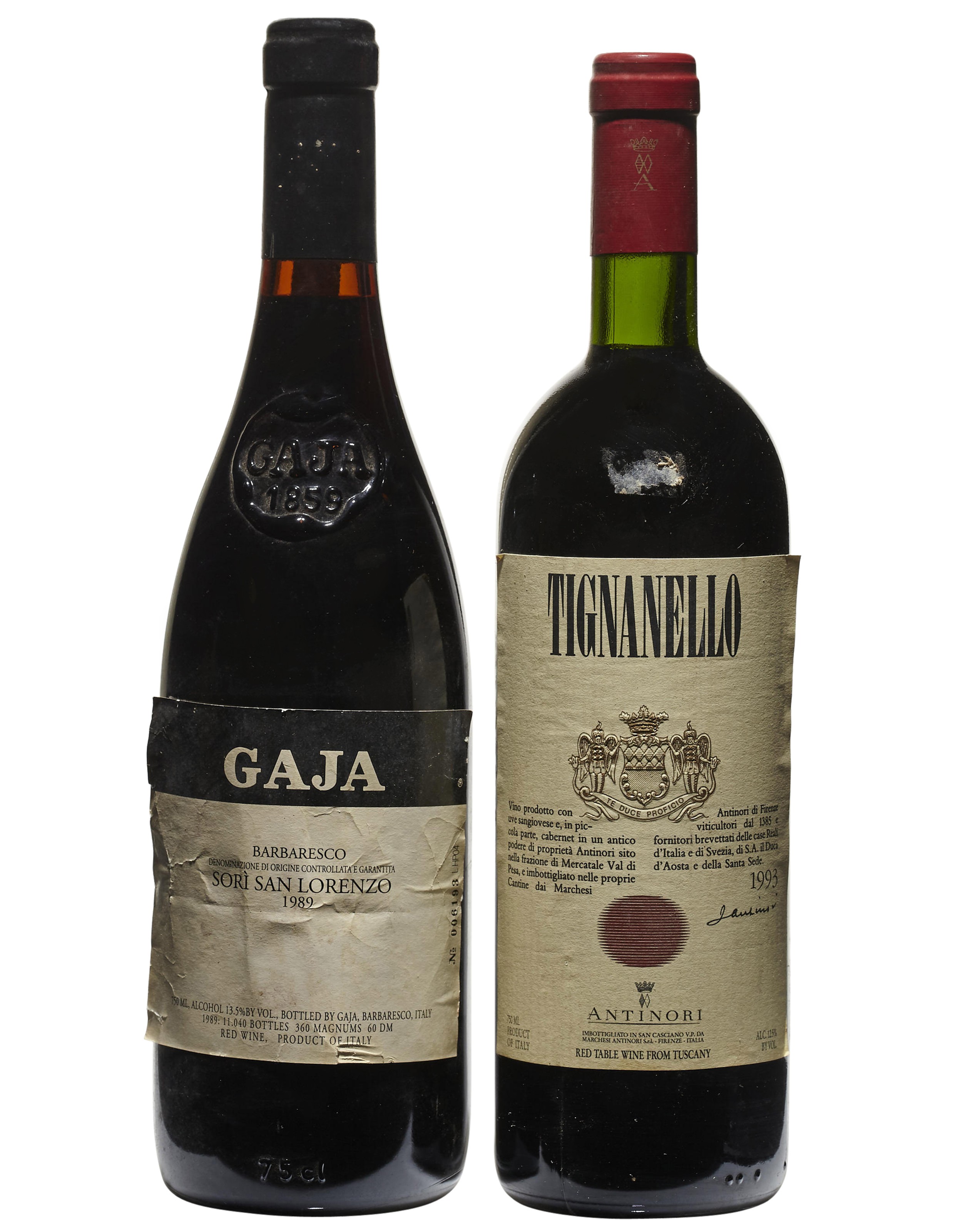Mixed Italian, Gaja, Barbaresco Sorì San Lorenzo 1989Damaged, bin ...