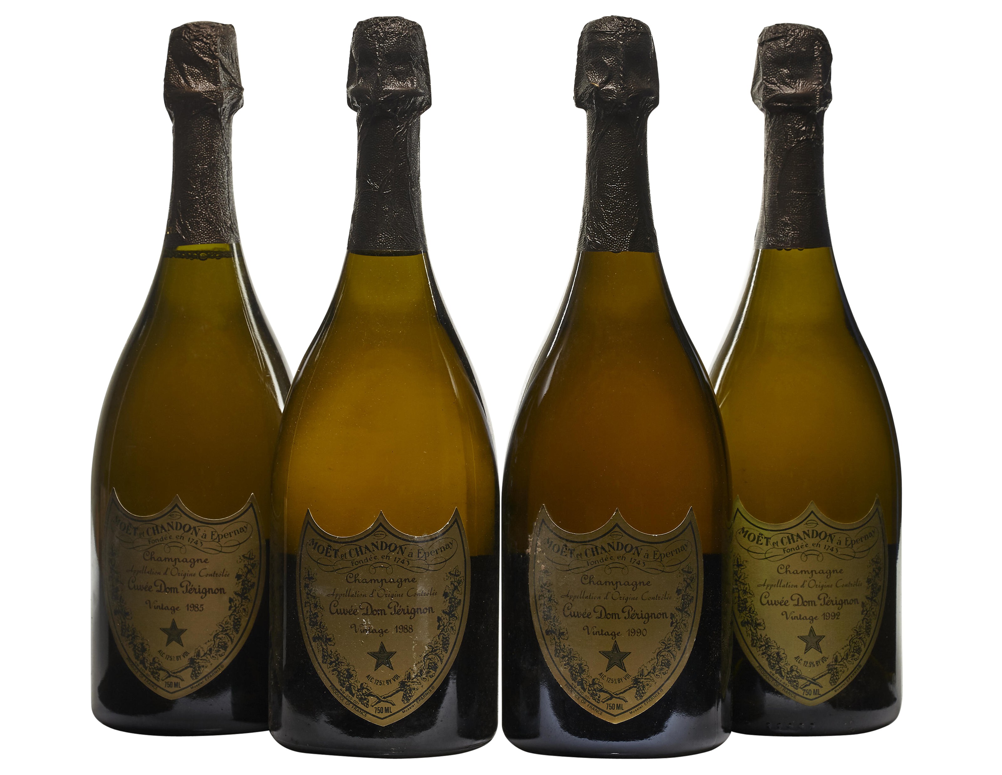 Dom Pérignon 1985, 1988, 1990 & 1992, Dom Pérignon1985Levels into foil ...