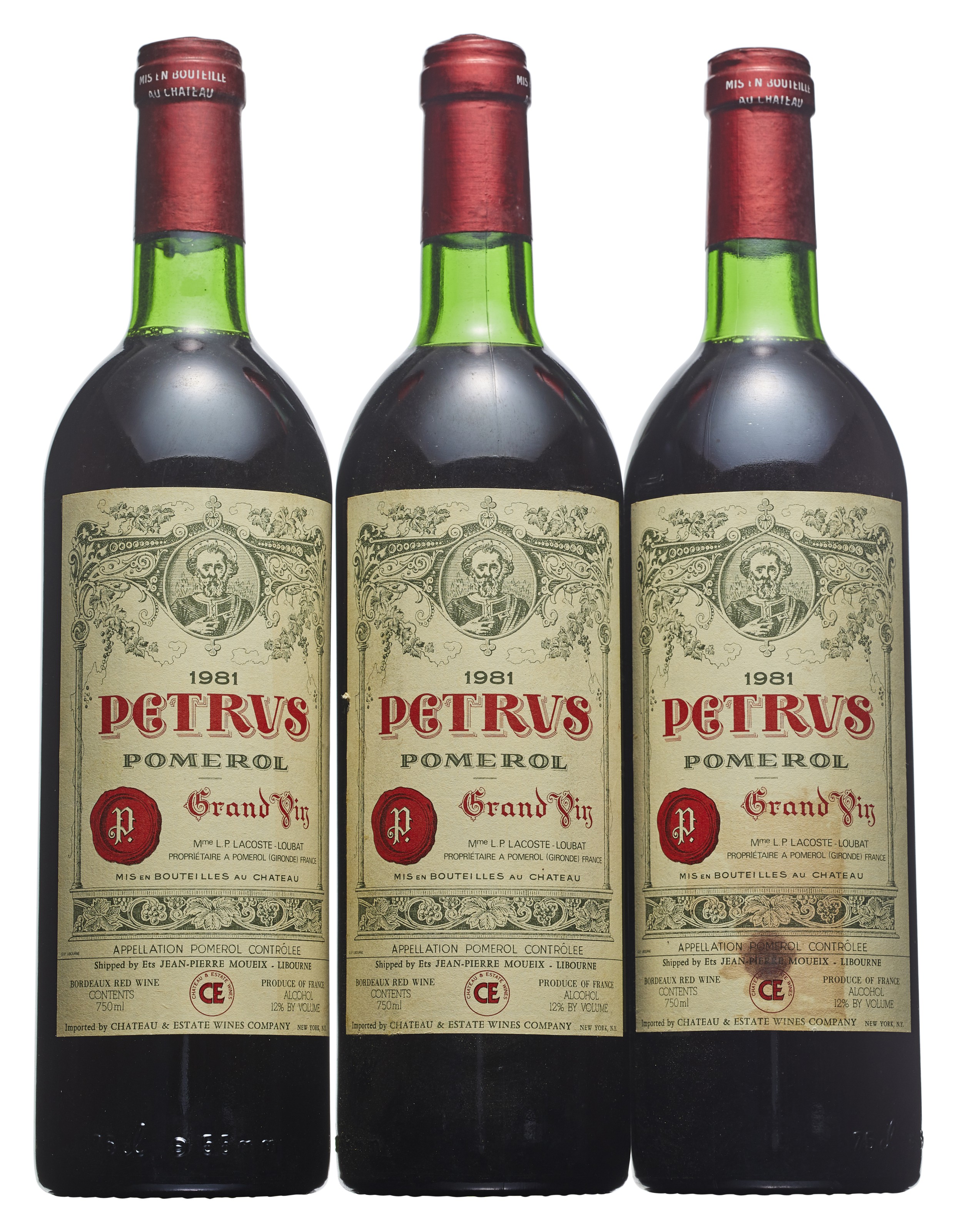 Petrus 1981, Pomerol, cru exceptionnelSlightly bin-soiled labelsLevels ...