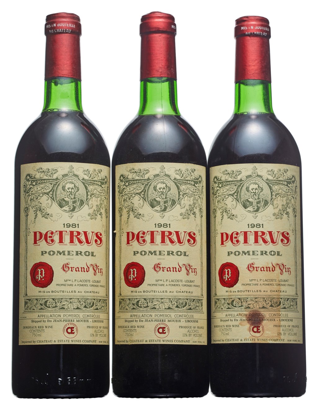 Petrus 1981, Pomerol, cru exceptionnelSlightly bin-soiled labelsLevels ...