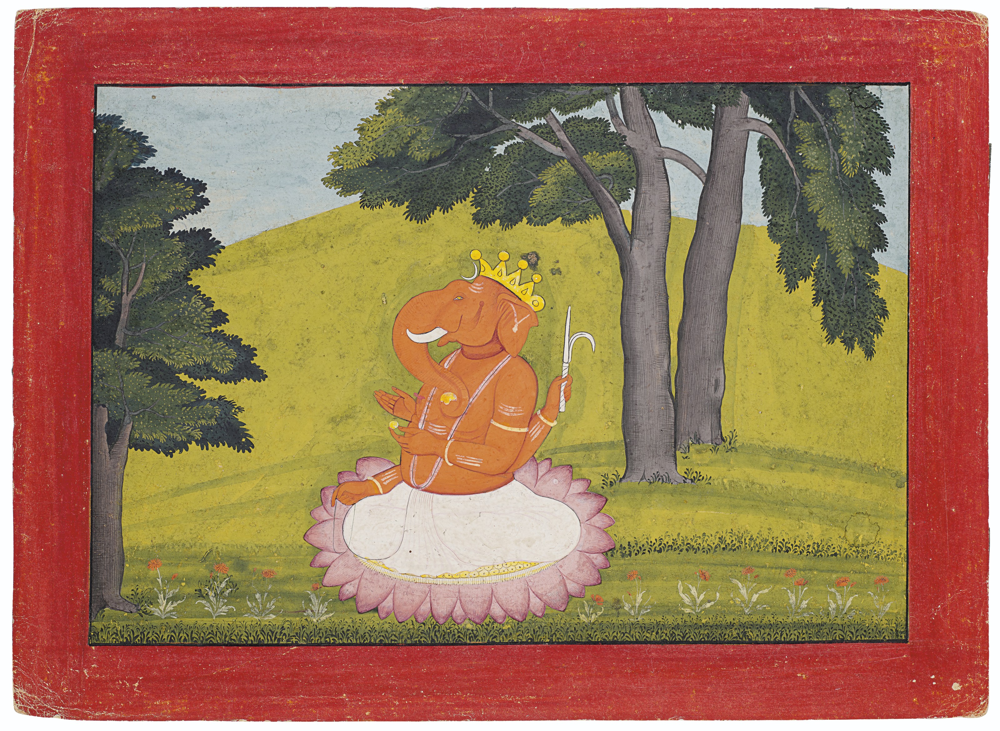 A PAINTING OF GANESHA, NORTH INDIA, PUNJAB HILLS, GULER, CIRCA 1760 ...