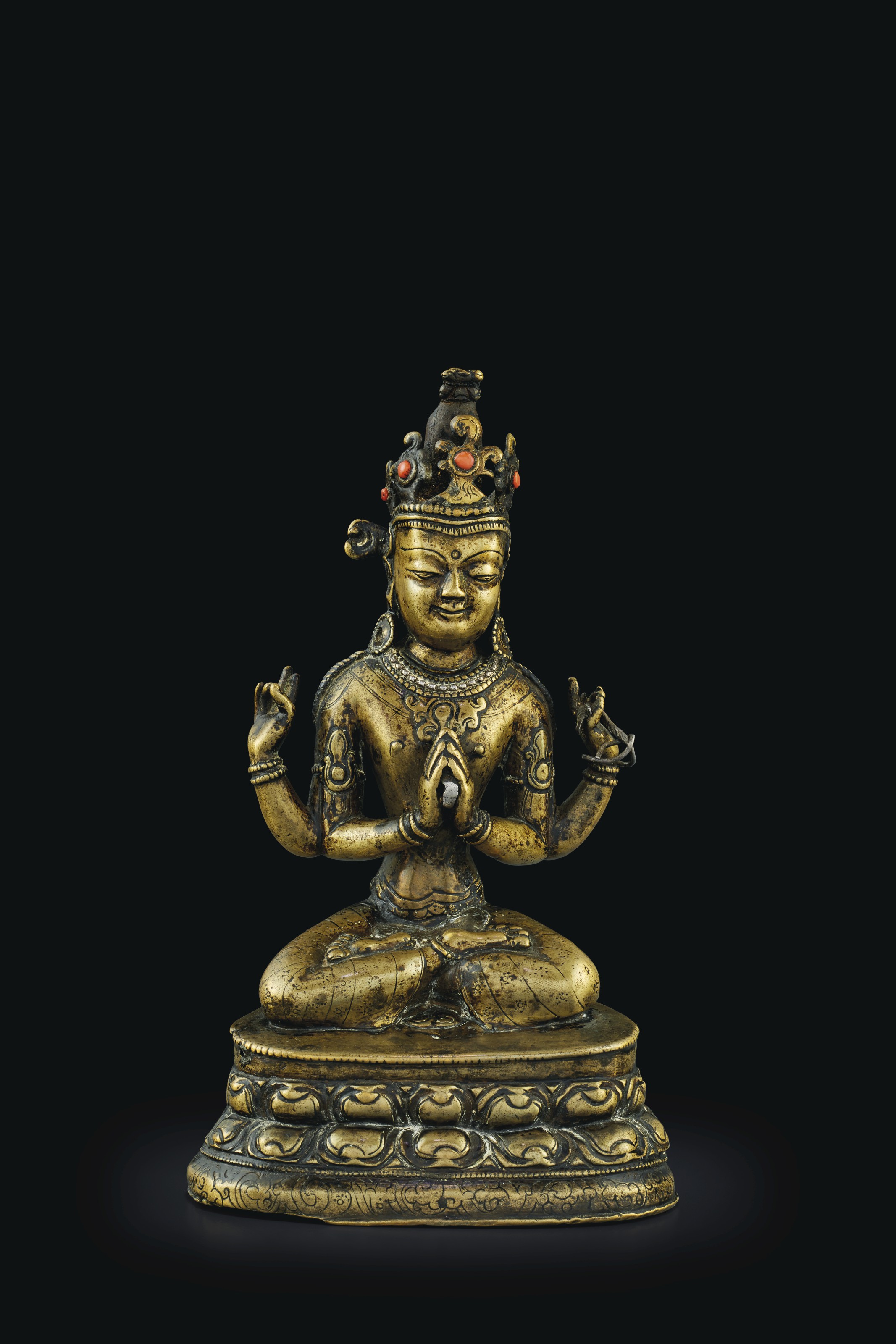 A SILVER-INLAID BRONZE FIGURE OF SHADAKSHARI LOKESHVARA, TIBET, 13TH ...