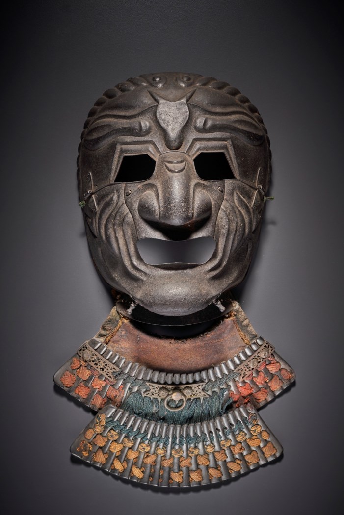 AN IRON SOMEN (FULL FACE MASK), EDO PERIOD (17TH-18TH CENTURY), SIGNED ...