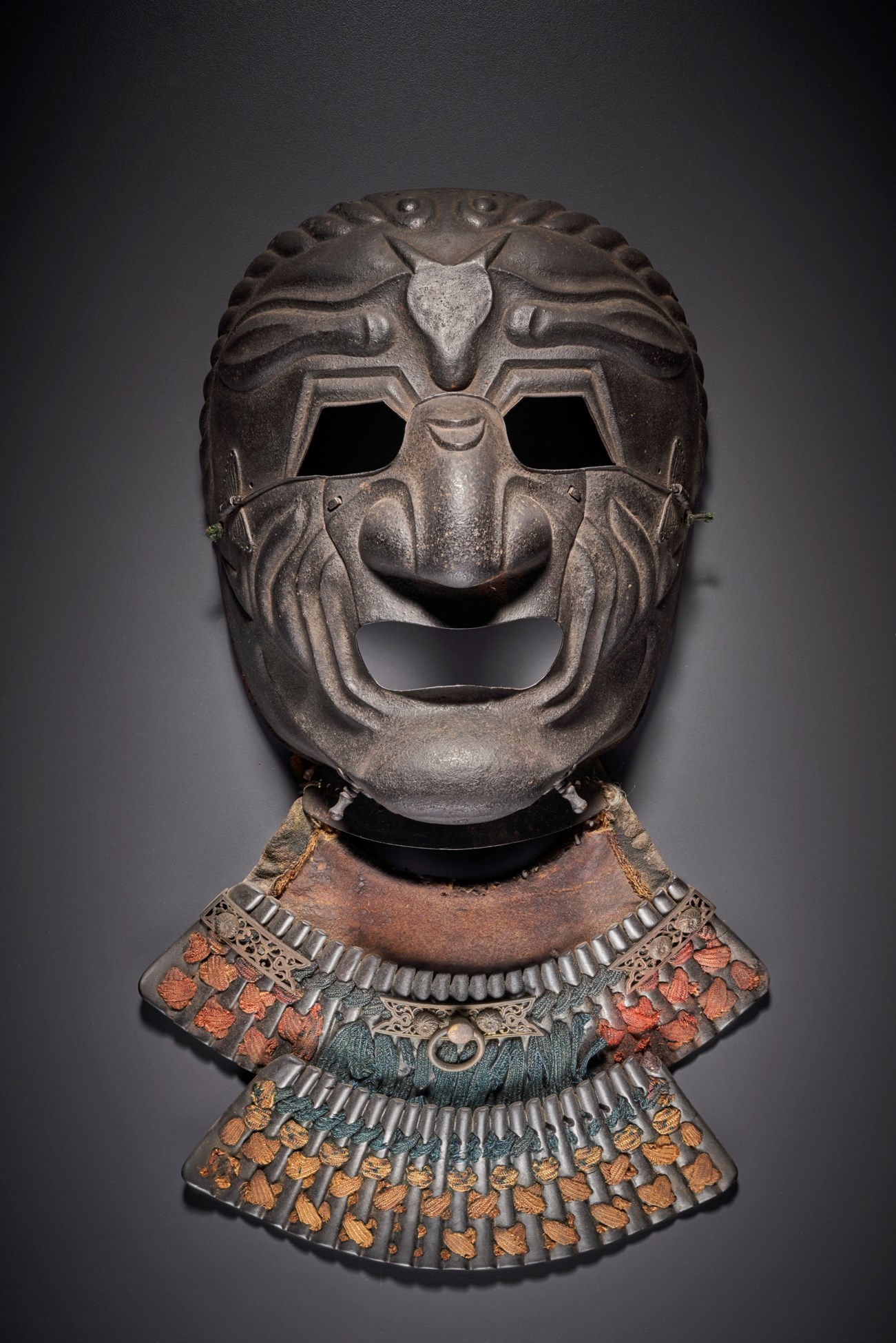 AN IRON SOMEN (FULL FACE MASK), EDO PERIOD (17TH-18TH CENTURY), SIGNED ...