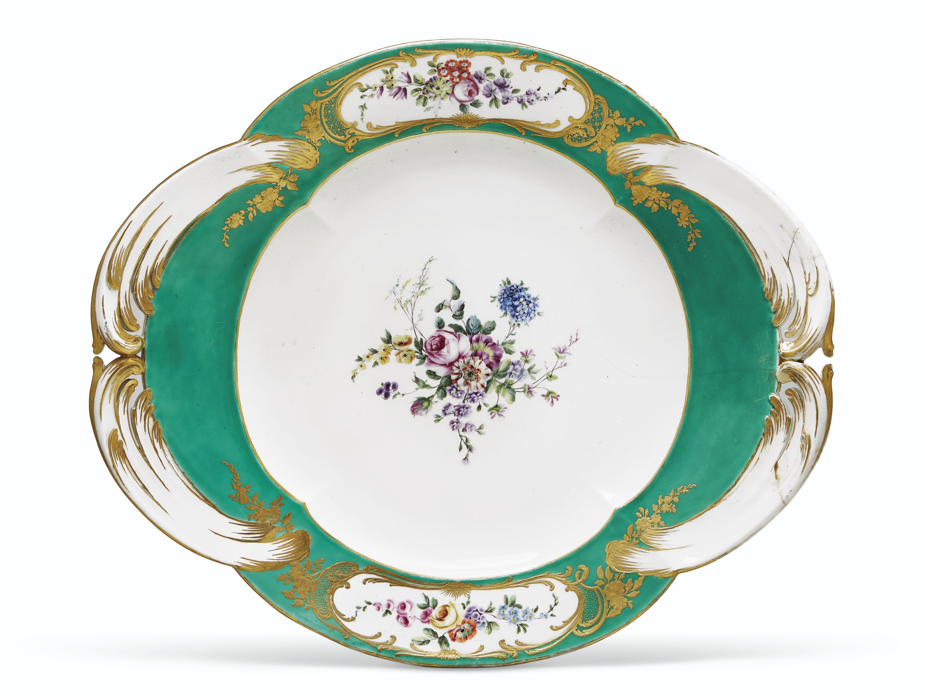 A SEVRES (HARD PASTE) PORCELAIN PINK AND MINT-GREEN CUP AND SAUCER ...