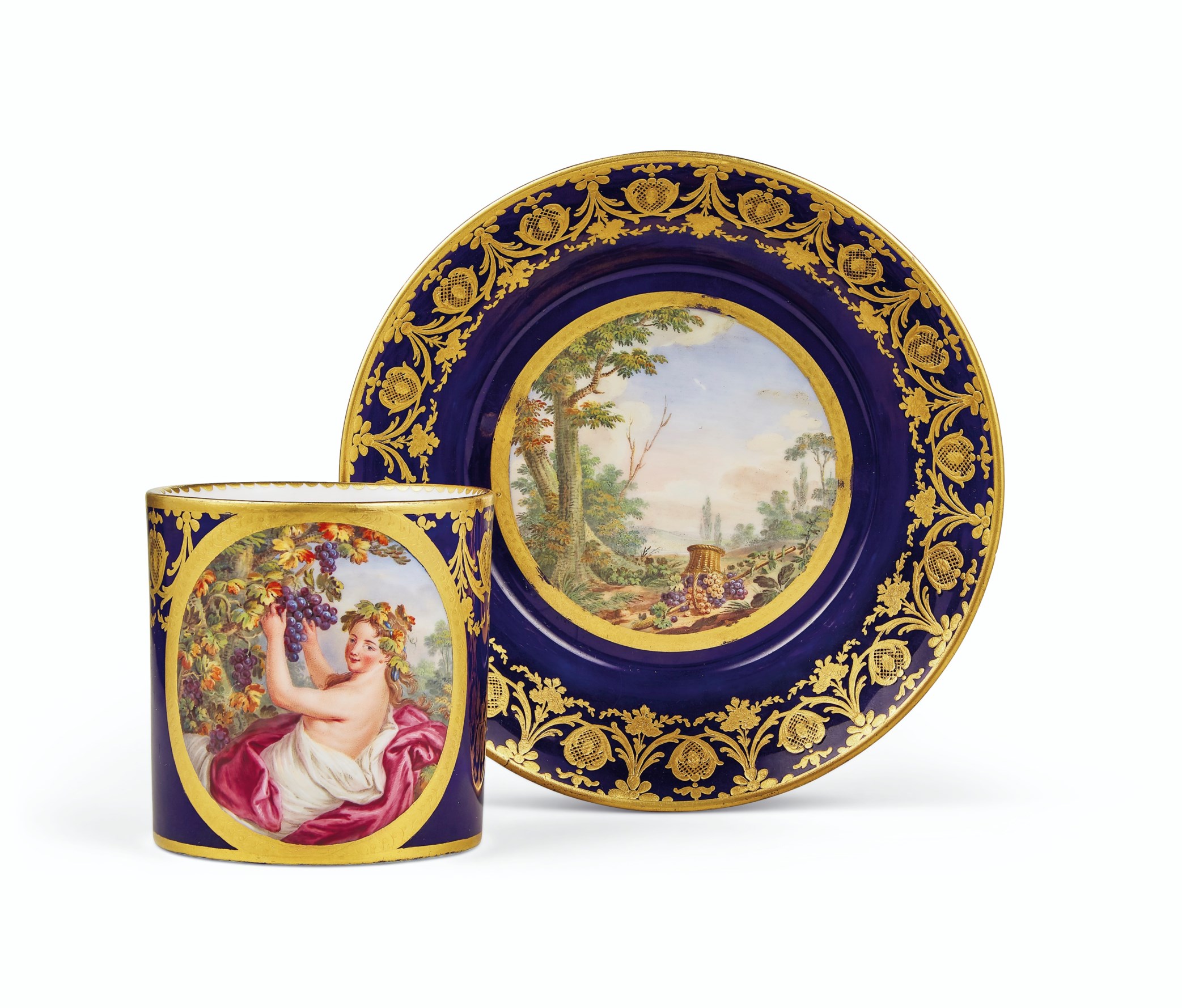 A SEVRES BLEU NOUVEAU CUP AND SAUCER (GOBELET 'LITRON' ET SOUCOUPE ...