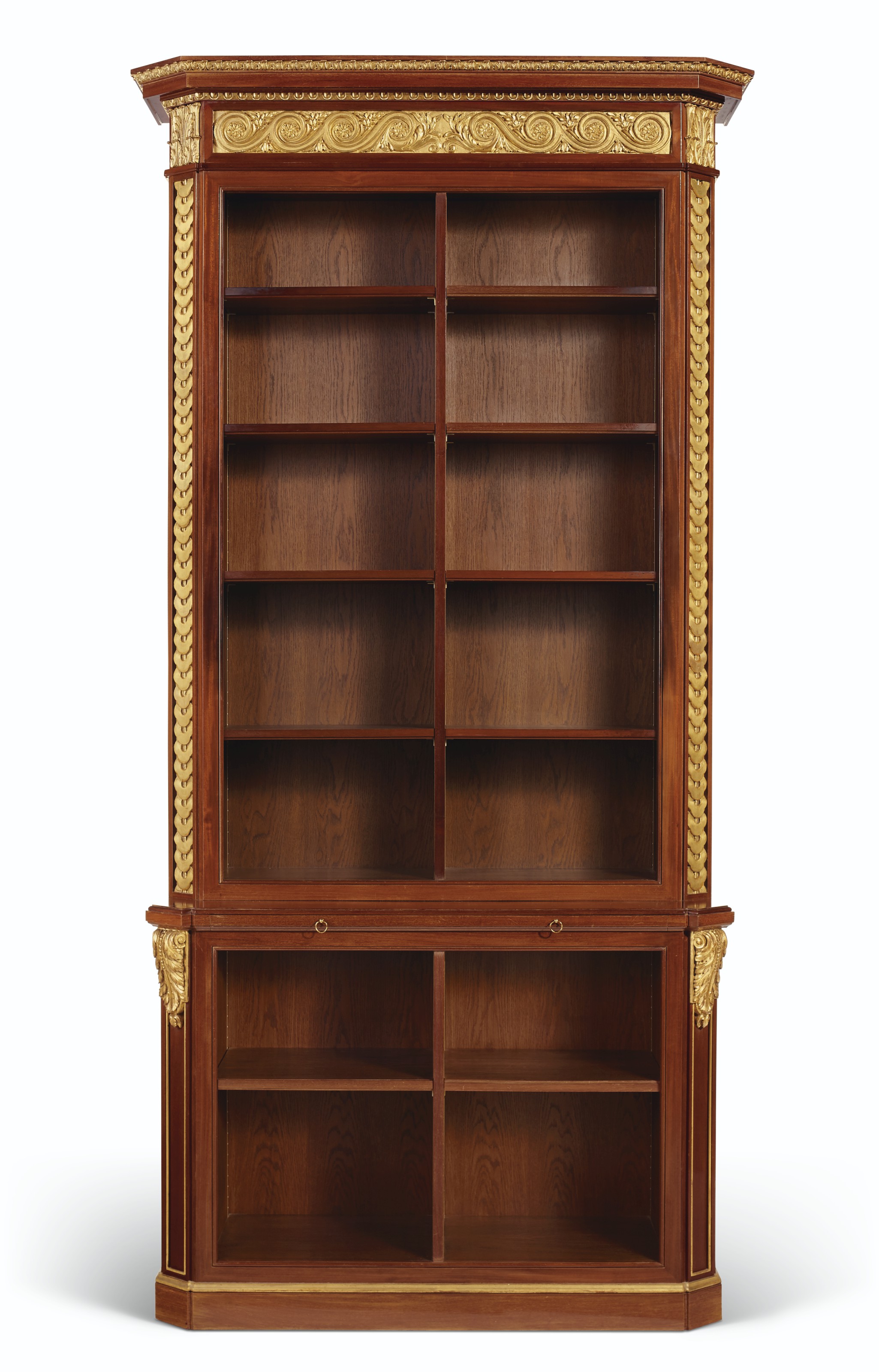 A PAIR OF FRENCH MAHOGANY AND PARCEL-GILT BOOKCASES, SUPPLIED BY HENRI ...