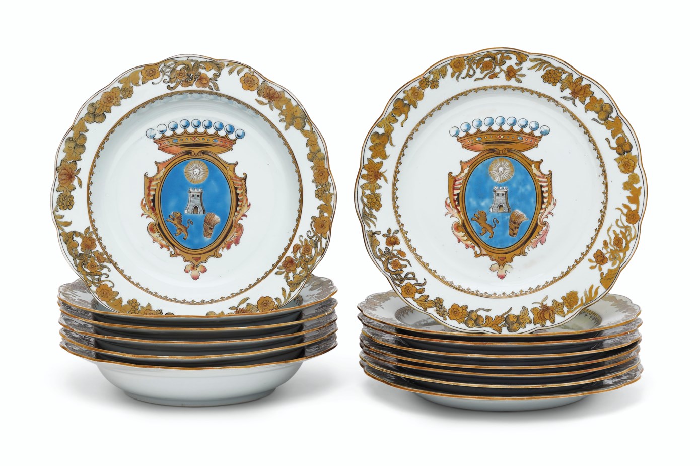 A SET OF FOURTEEN CHINESE EXPORT ARMORIAL PLATES, QIANLONG PERIOD ...