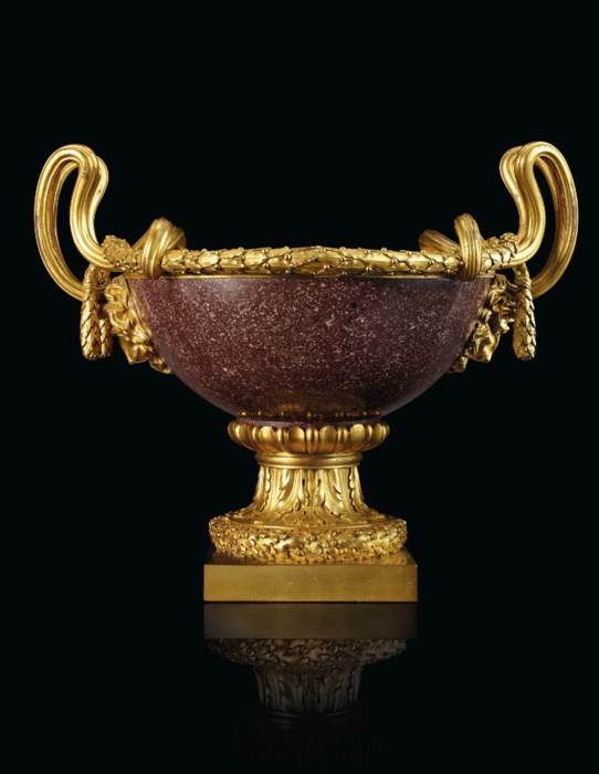 A FRENCH ORMOLU-MOUNTED PORPHYRY BOWL, BY ESCALIER DE CRISTAL, PARIS ...