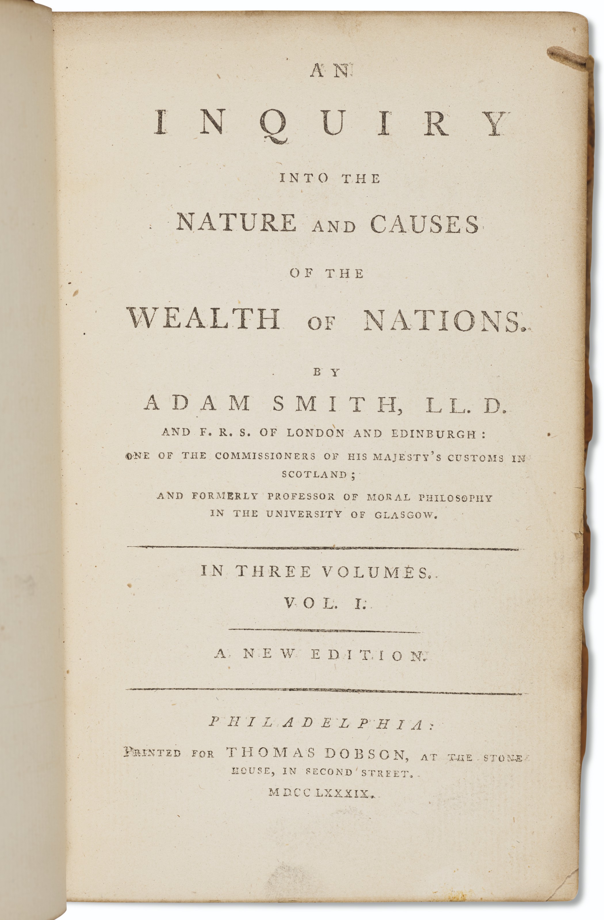 First American edition of Wealth of Nations, Adam Smith, 1789 | Christie’s