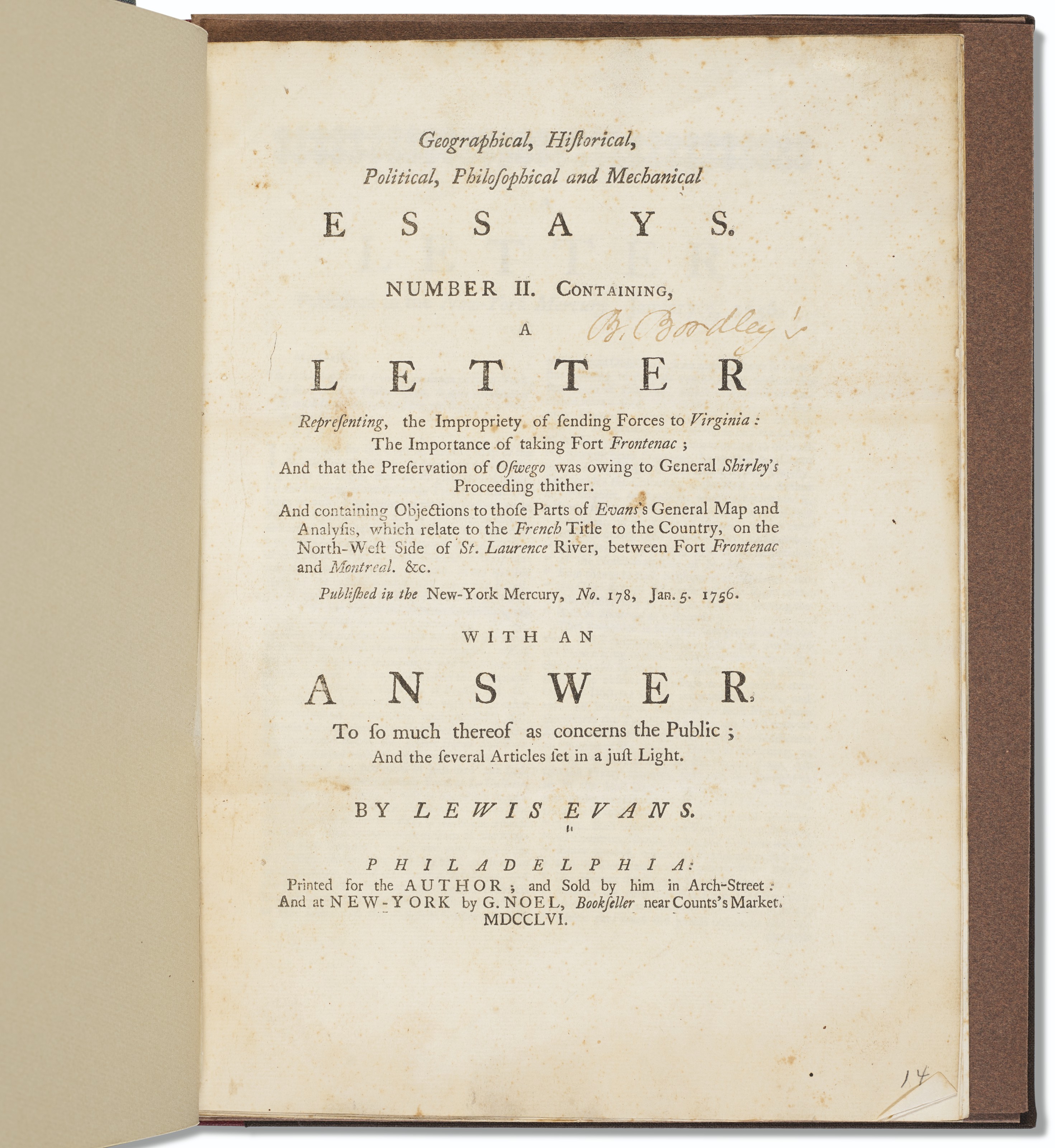 Lewis Evans on his Map, printed by Ben Franklin, 1756 | Christie’s
