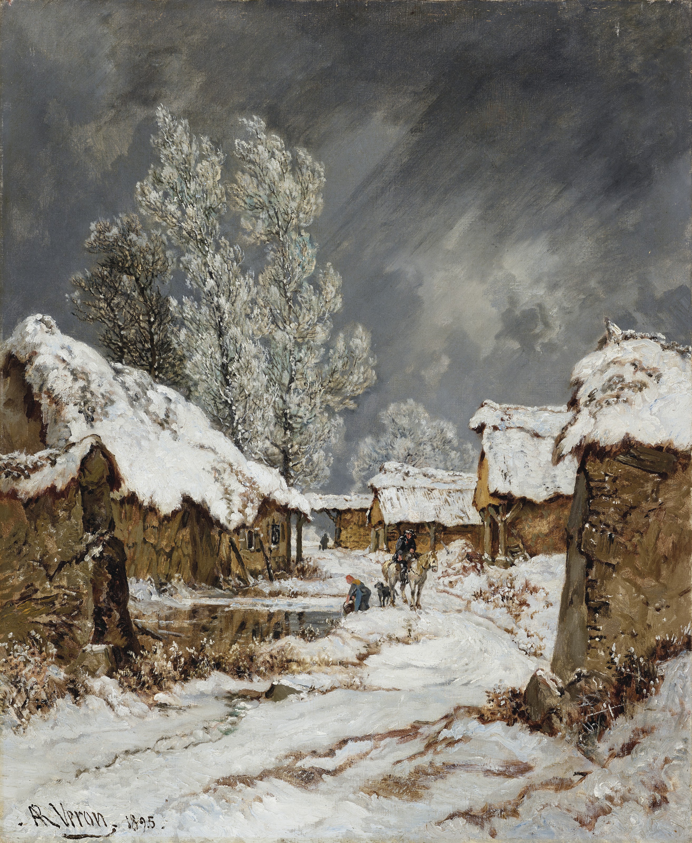 ALEXANDRE-RENÉ VERON (FRENCH, 1826-1897), Village Landscape in Winter ...