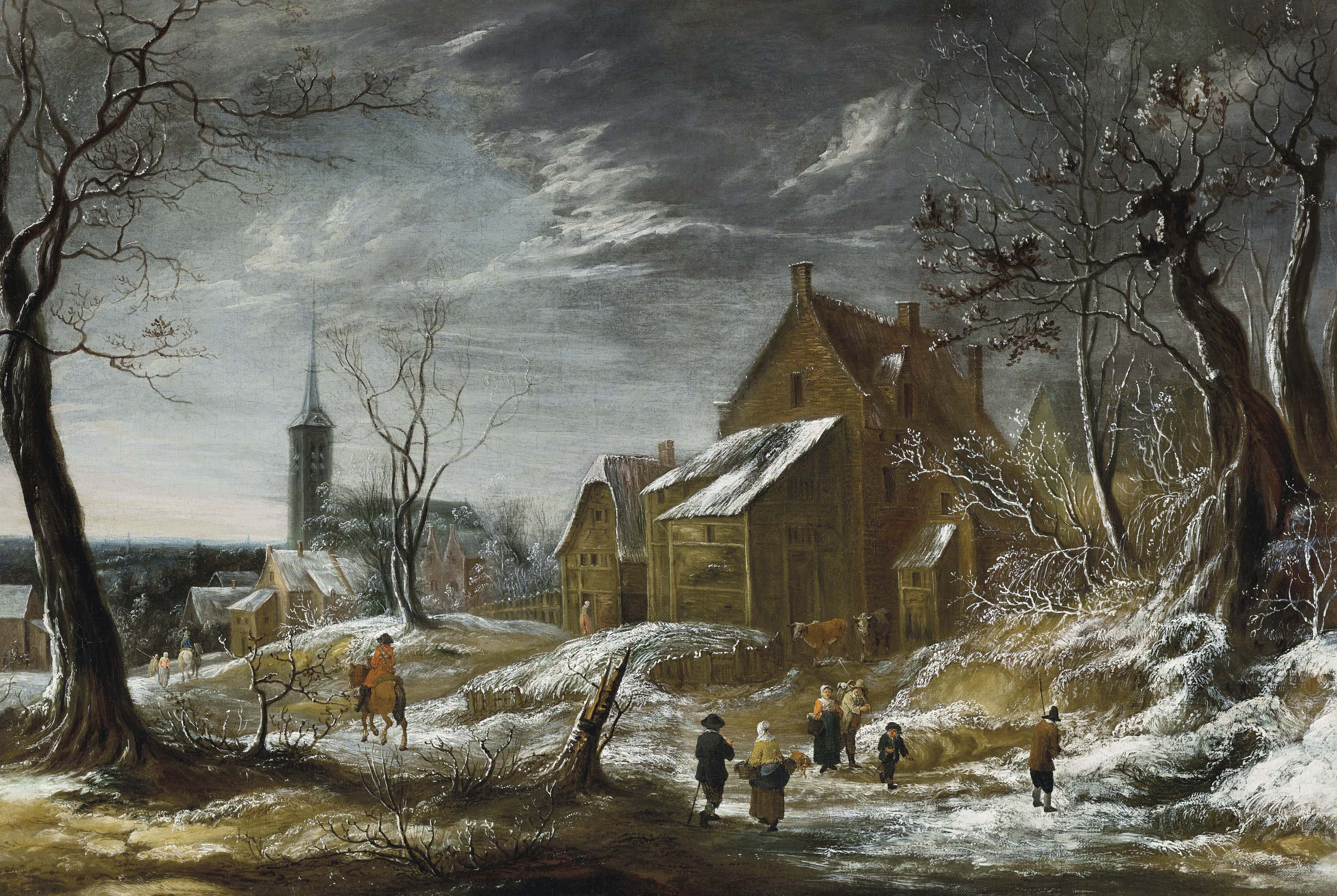 Attributed to Daniel van Heil (Brussels 1604-1662), A winter landscape ...