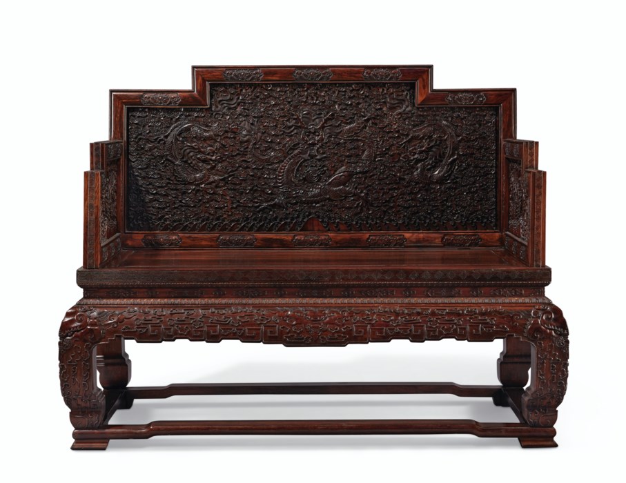 A MAGNIFICENT IMPERIAL CARVED ZITAN 'DRAGON' THRONE, LATE QING DYNASTY ...