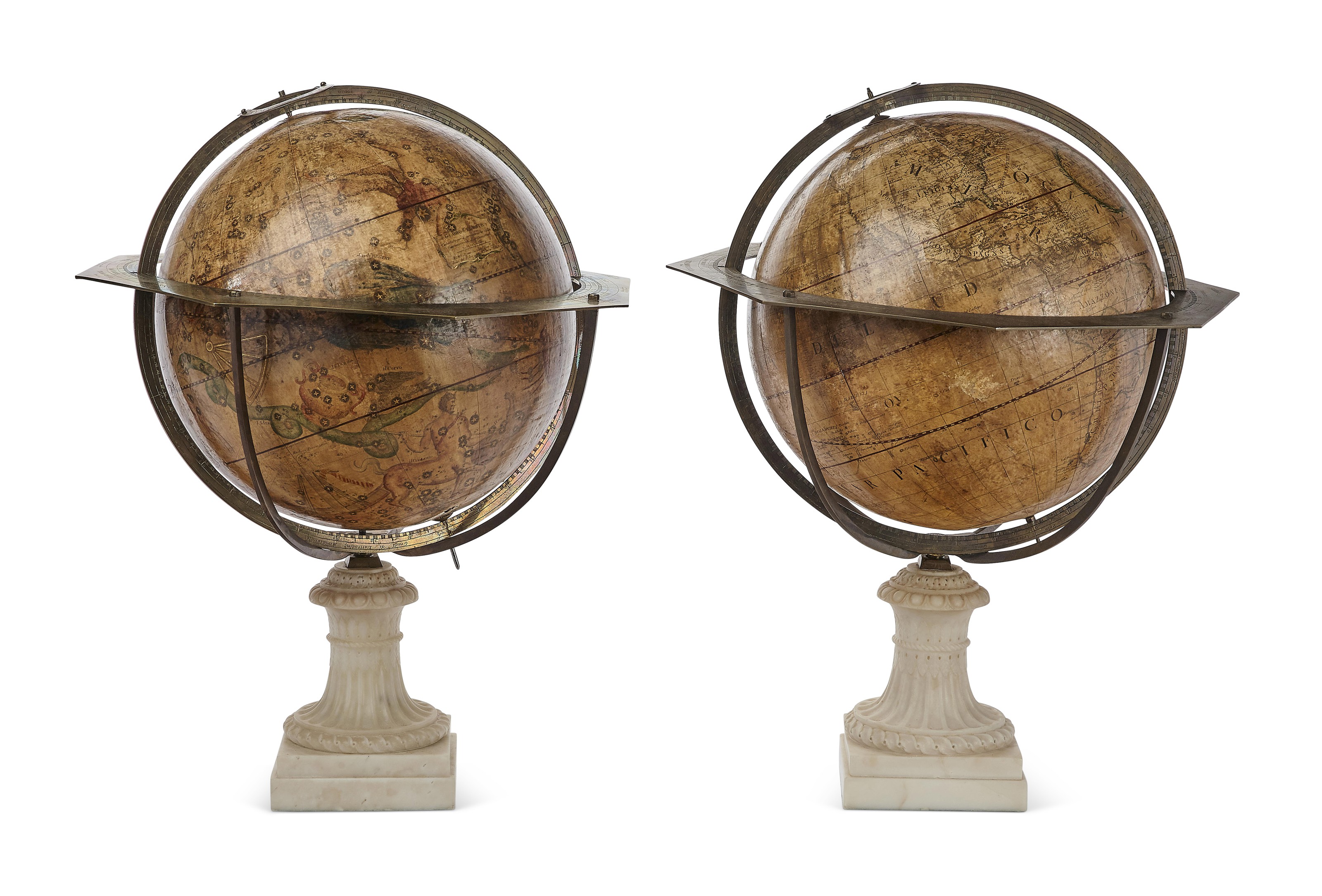A PAIR OF ITALIAN TERRESTRIAL AND CELESTIAL TABLE GLOBES, LATE 19TH ...