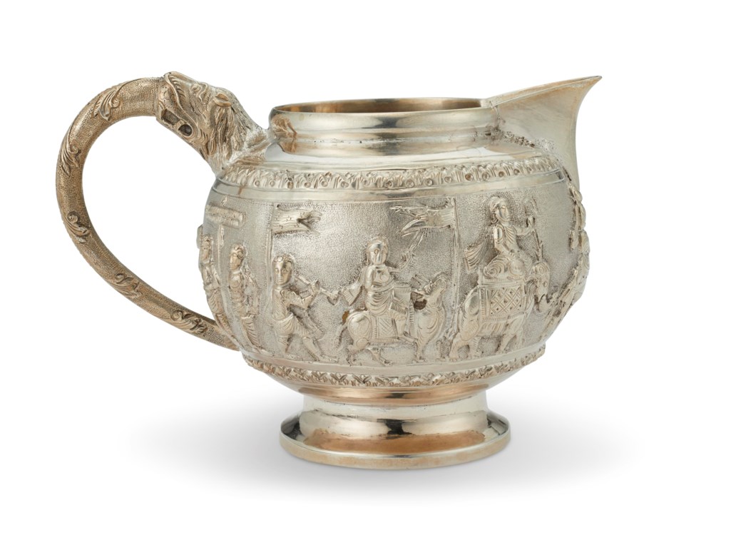 AN INDIAN SILVER THREE-PIECE TEA SET, MADRAS, EARLY 20TH CENTURY ...