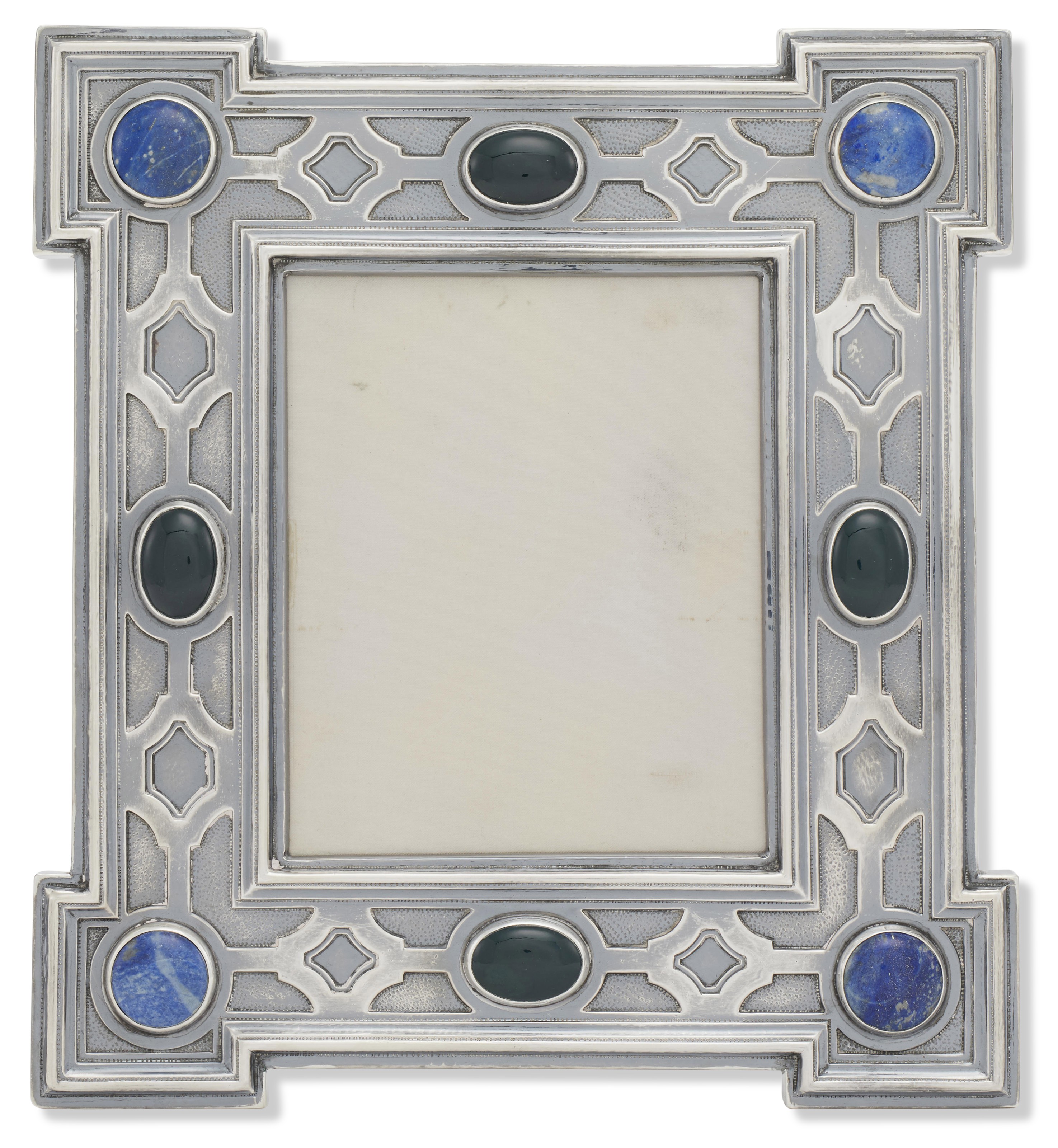 AN ITALIAN HARDSTONE-MOUNTED SILVER SHAPED RECTANGULAR PICTURE FRAME ...