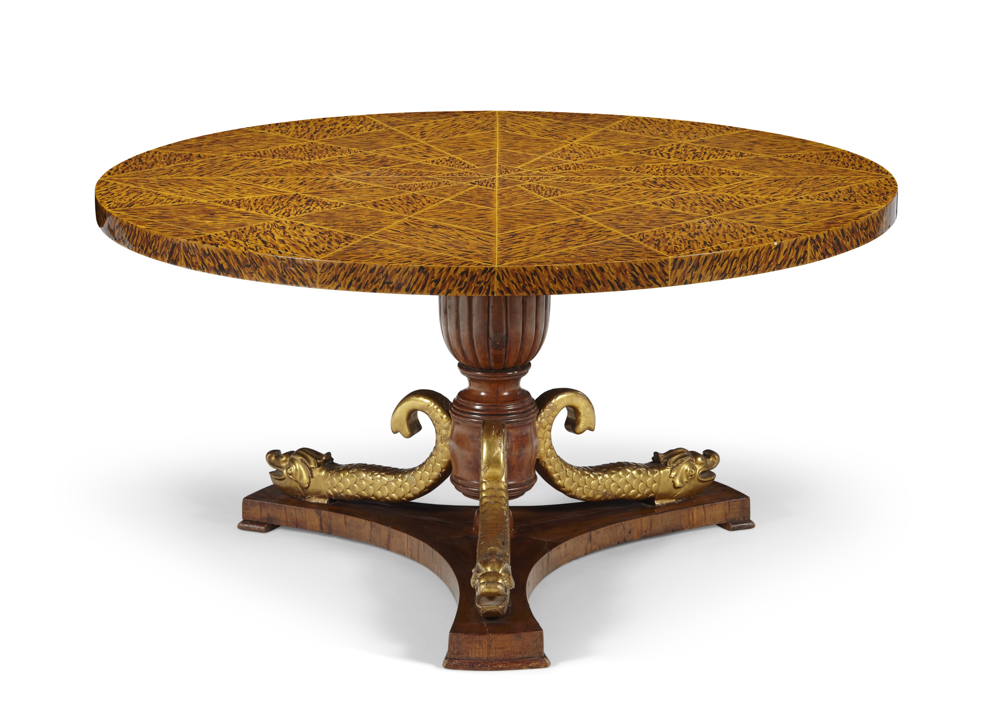 GRAIN-PAINTED, PARCEL-GILT MAHOGANY DINING TABLE, FIRST HALF 20TH ...