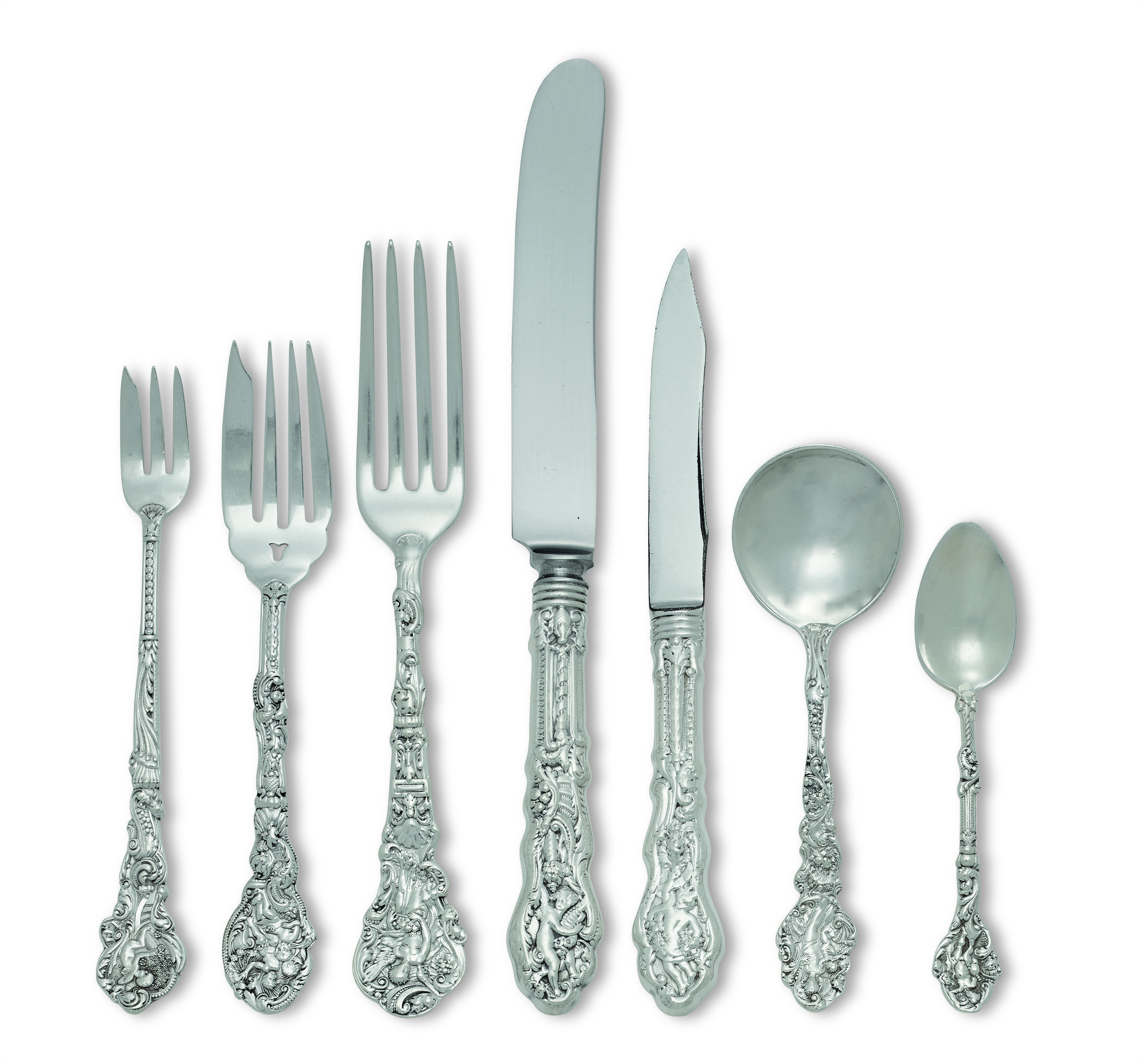 AN ASSEMBLED AMERICAN SILVER FLATWARE SERVICE, MARK OF GORHAM MFG. CO ...