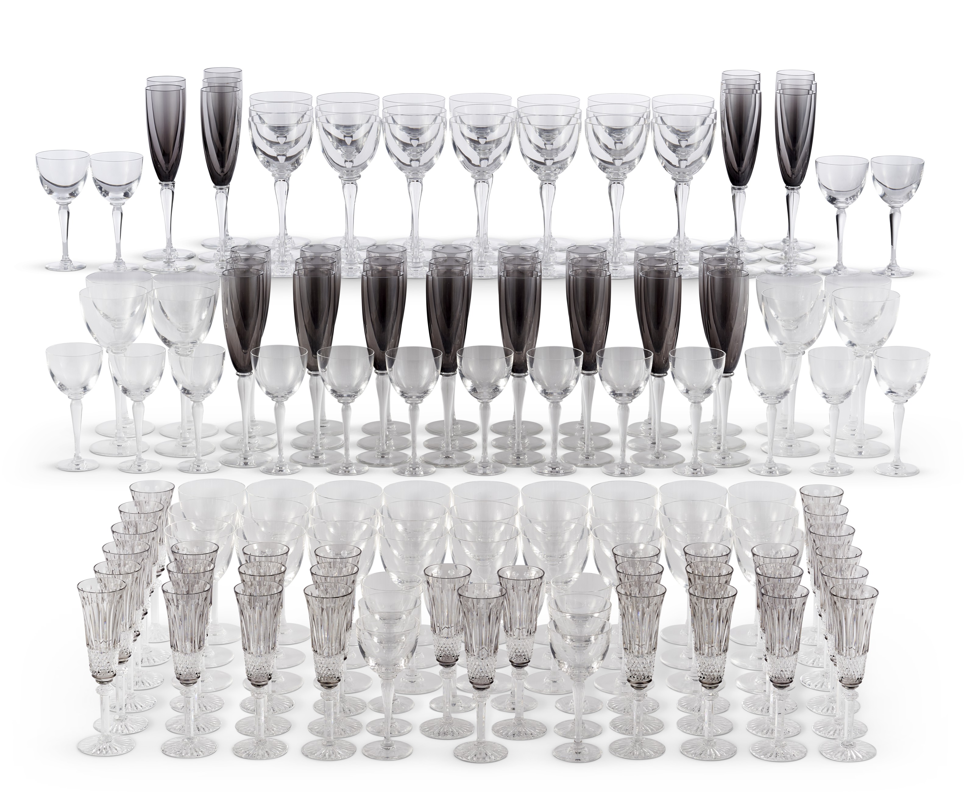 ASSEMBLED ST. LOUIS GLASS PART STEMWARE SERVICE, 20TH CENTURY, ACID ...