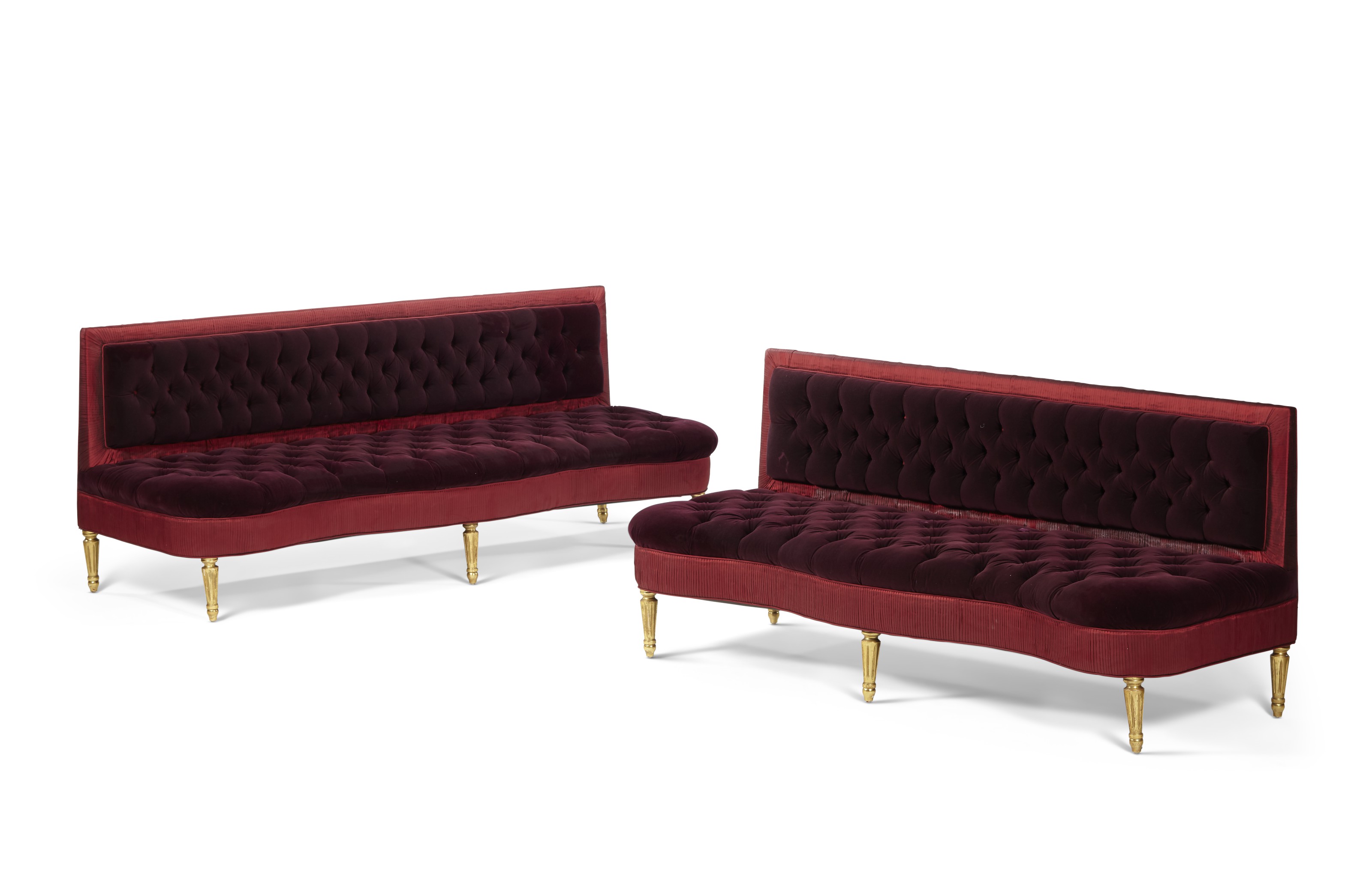 TWO FRENCH GILTWOOD AND BUTTON-TUFTED BANQUETTES, 20TH CENTURY | Christie’s