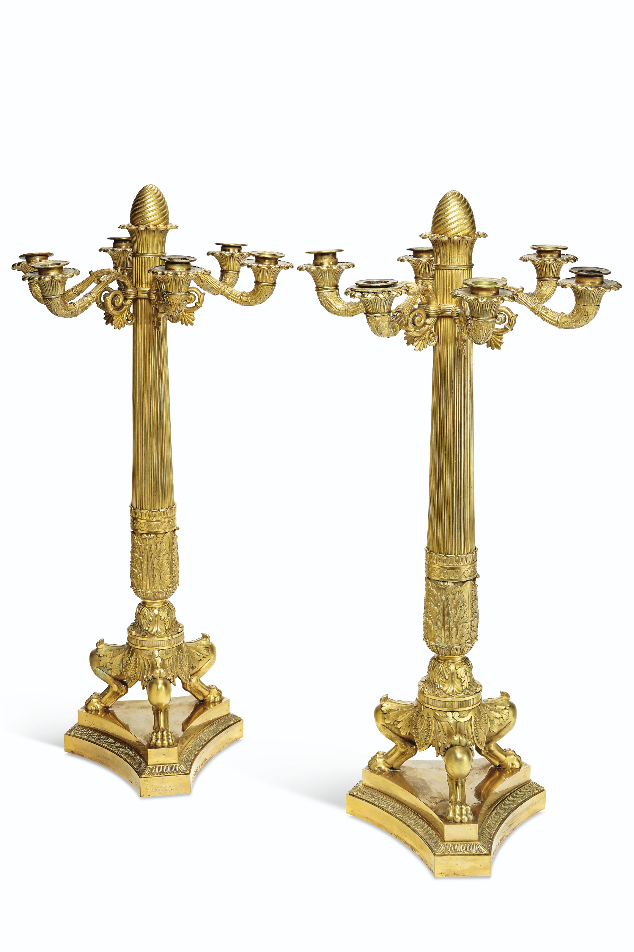 A PAIR OF EMPIRE ORMOLU SIX LIGHT CANDELABRA, BY PIERRE-PHILIPPE ...