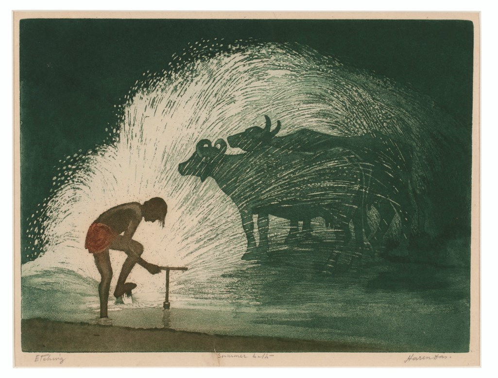 HAREN DAS (1921-1993), Summer Bath; Untitled (Shop at Night); Woman at the Well; With her ...