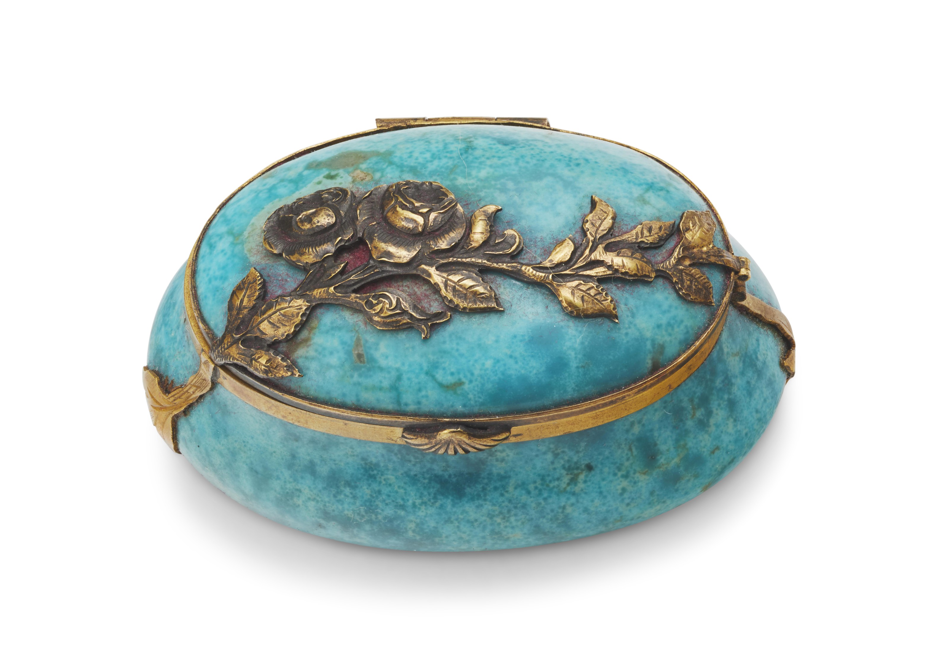 A CONTINENTAL GILT-METAL-MOUNTED TURQUOISE BOX, POSSIBLY ITALIAN, 19TH ...