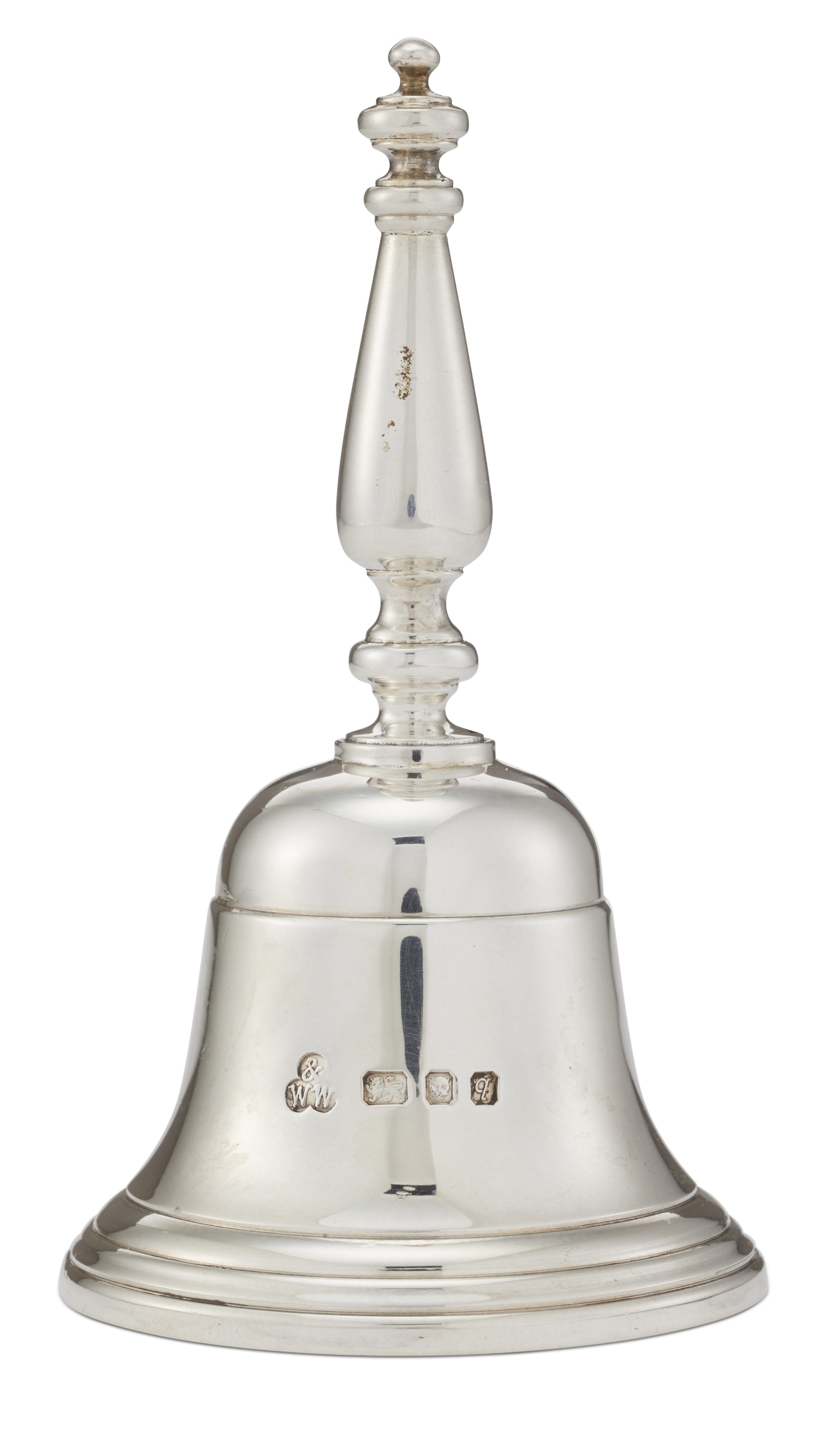 AN ELIZABETH II SILVER TABLE BELL, MARK OF WAKELY & WHEELER, LONDON ...