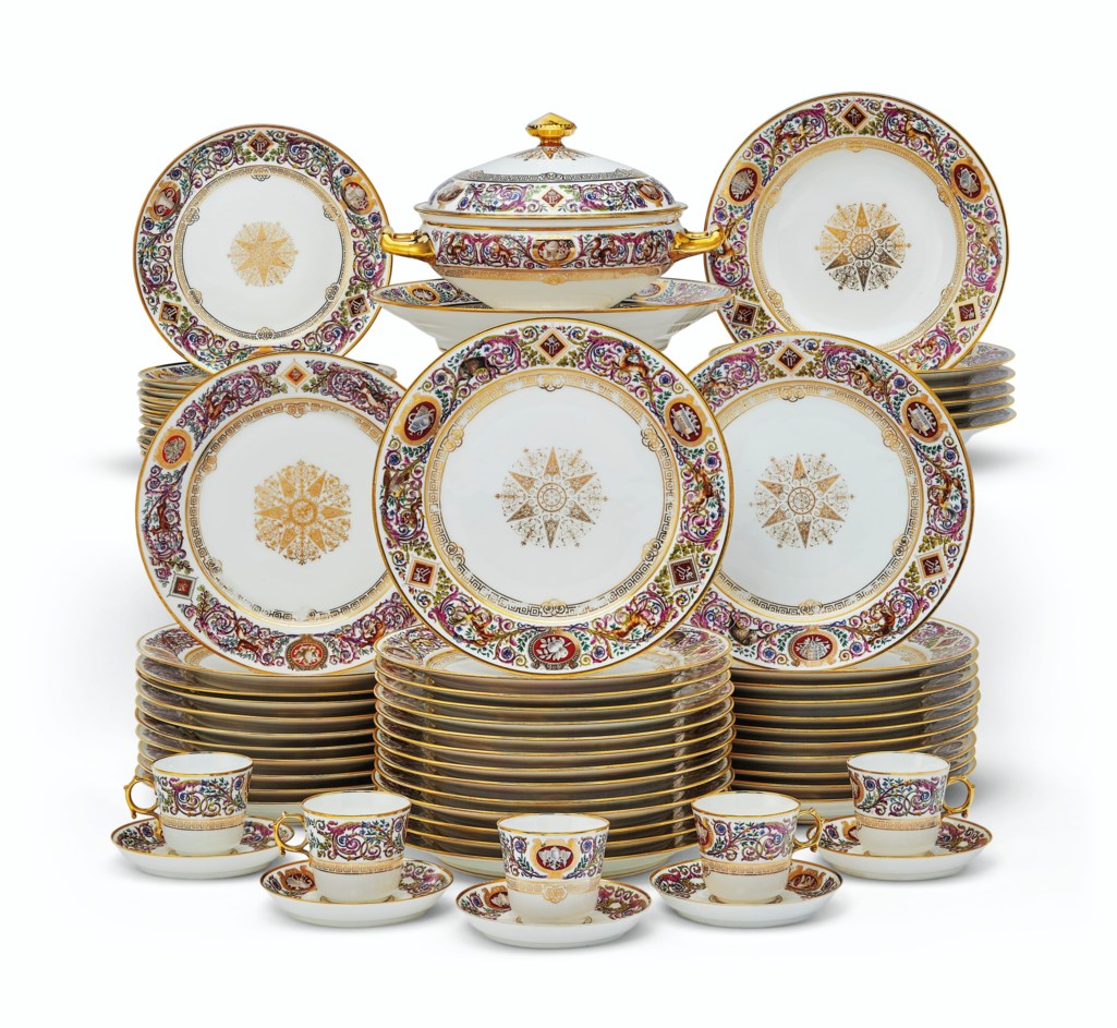 AN ASSEMBLED SEVRES (OUTSIDE-DECORATED) AND SEVRES STYLE PORCELAIN PART ...