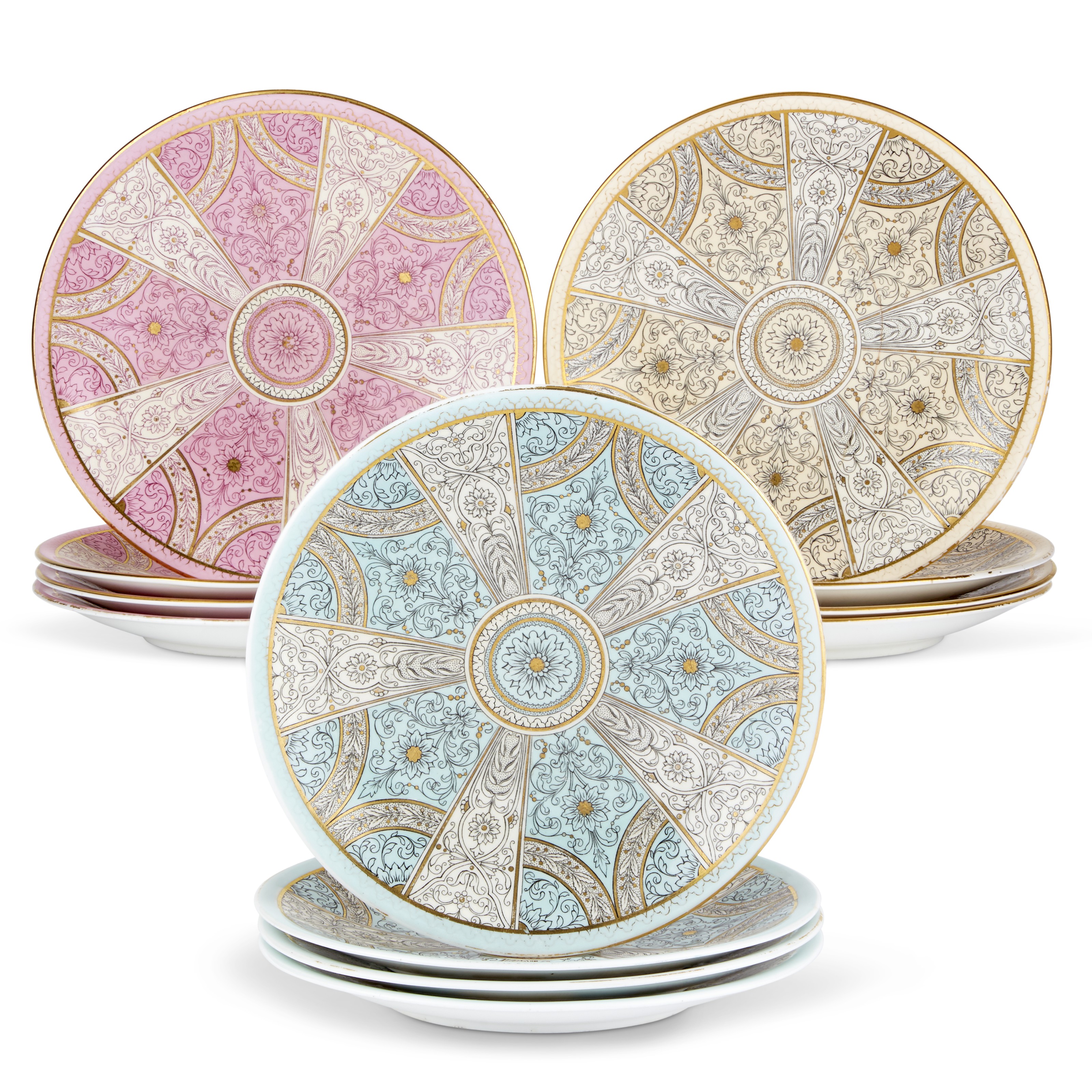A HARLEQUIN SET OF TWELVE ROYAL WORCESTER PORCELAIN PLATES, CIRCA 1880 ...