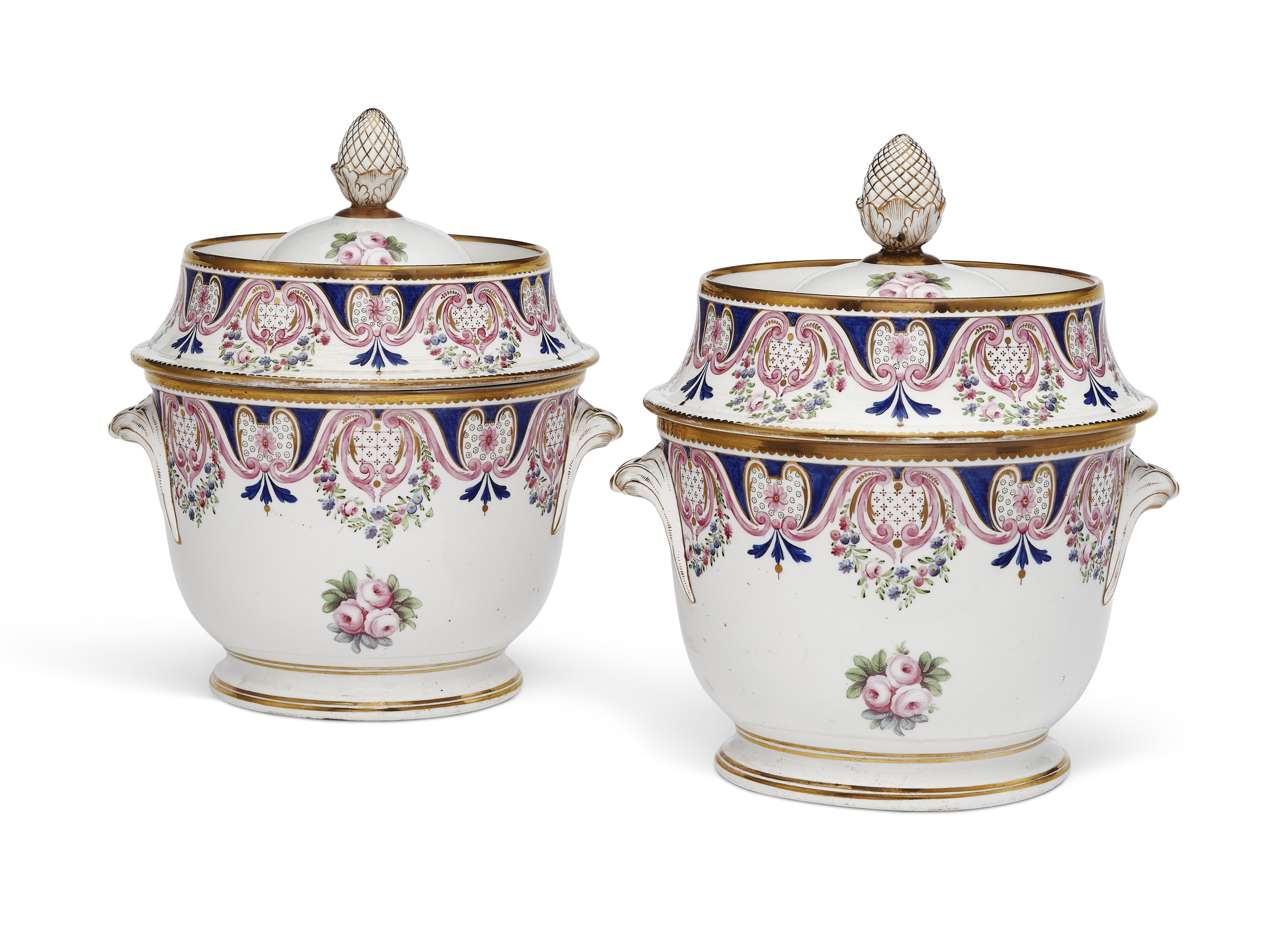 TWO PORCELAIN ICE-PAILS AND COVERS, LATE 19TH/20TH CENTURY, ENGLISH OR ...