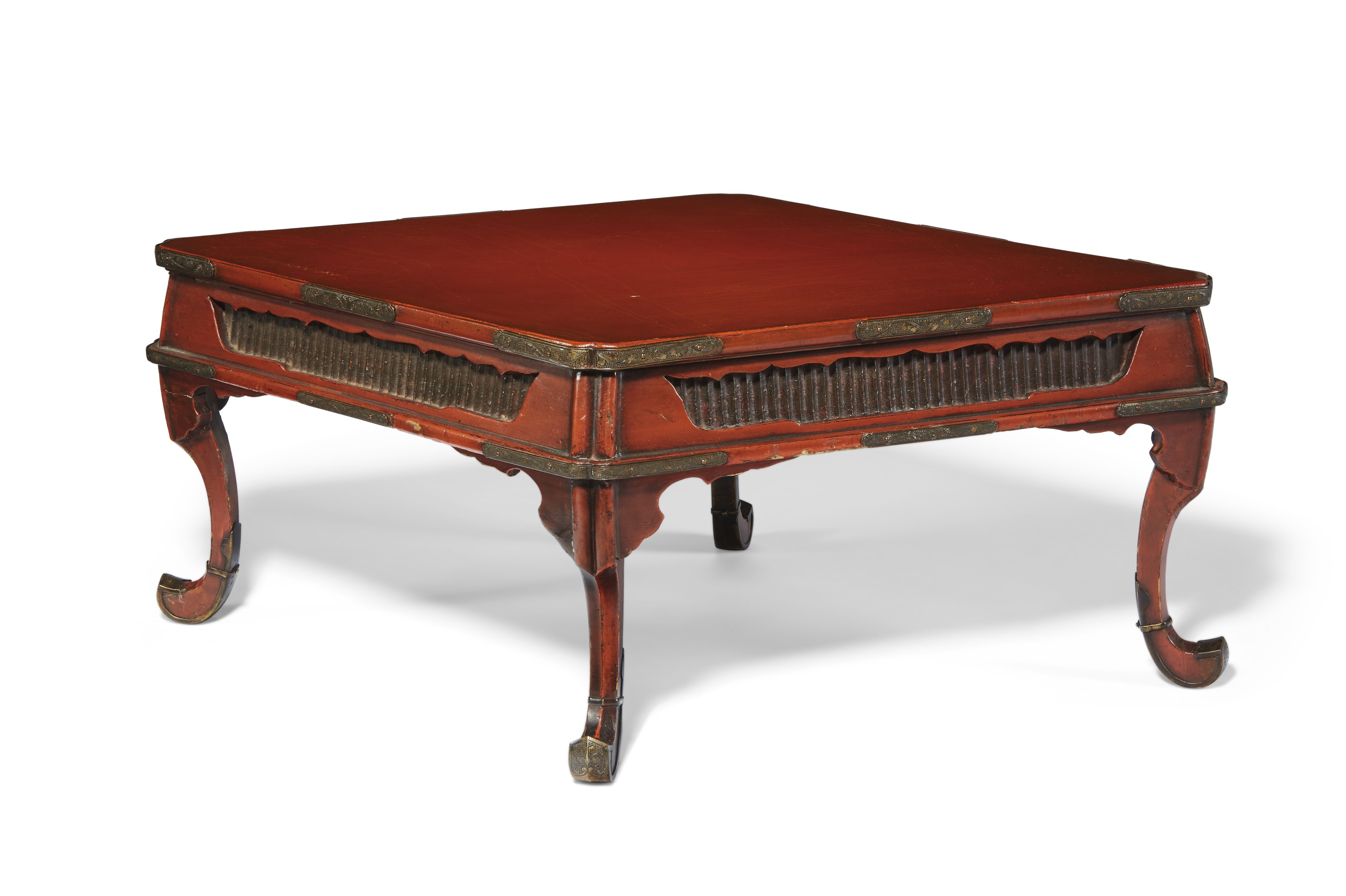 A JAPANESE NEGORO-STYLE RED LACQUER LOZENGE-FORM OFFERING TABLE, EDO ...