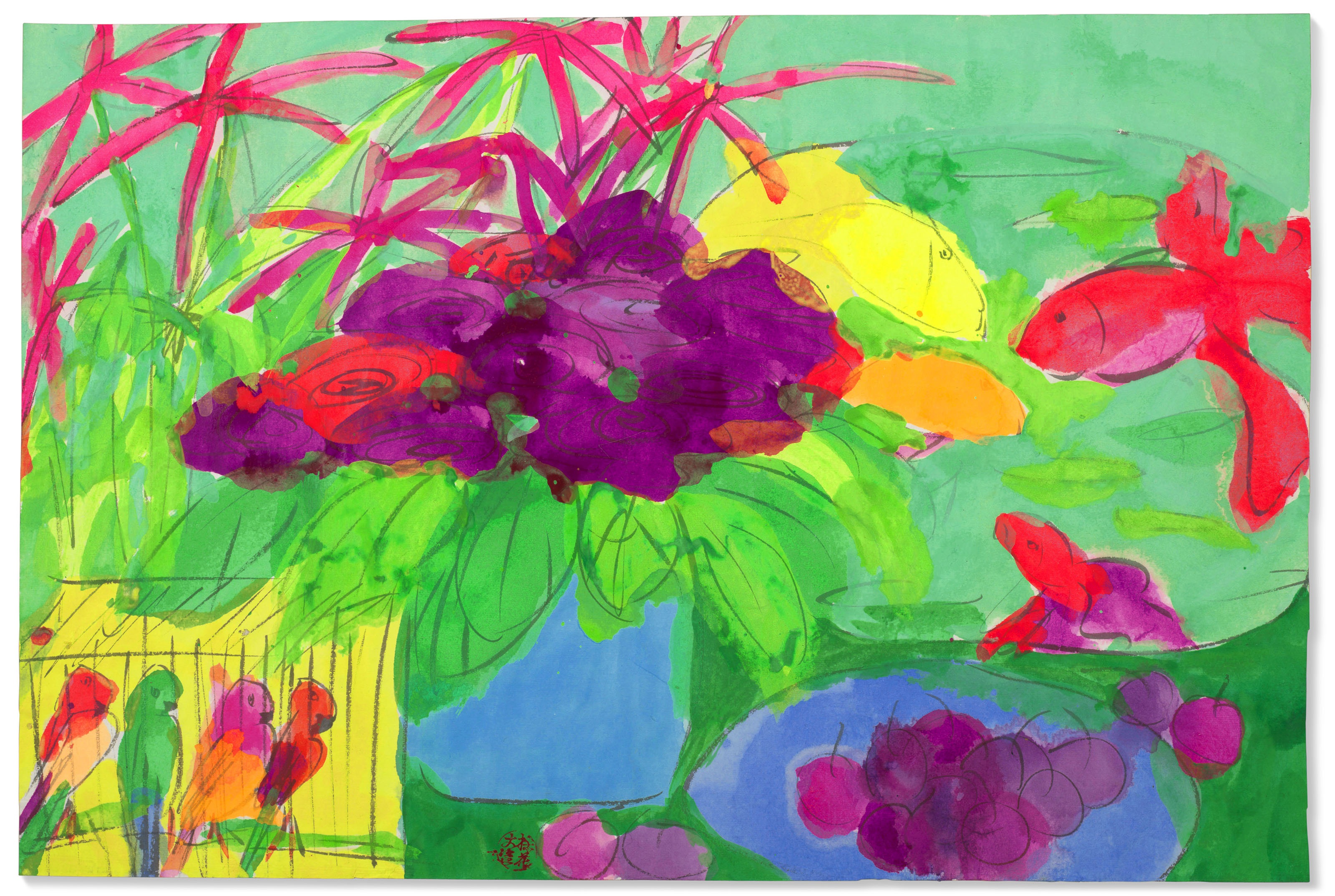 WALASSE TING (DING XIONGQUAN, 1928-2010), Untitled (Flowers, Parrots ...