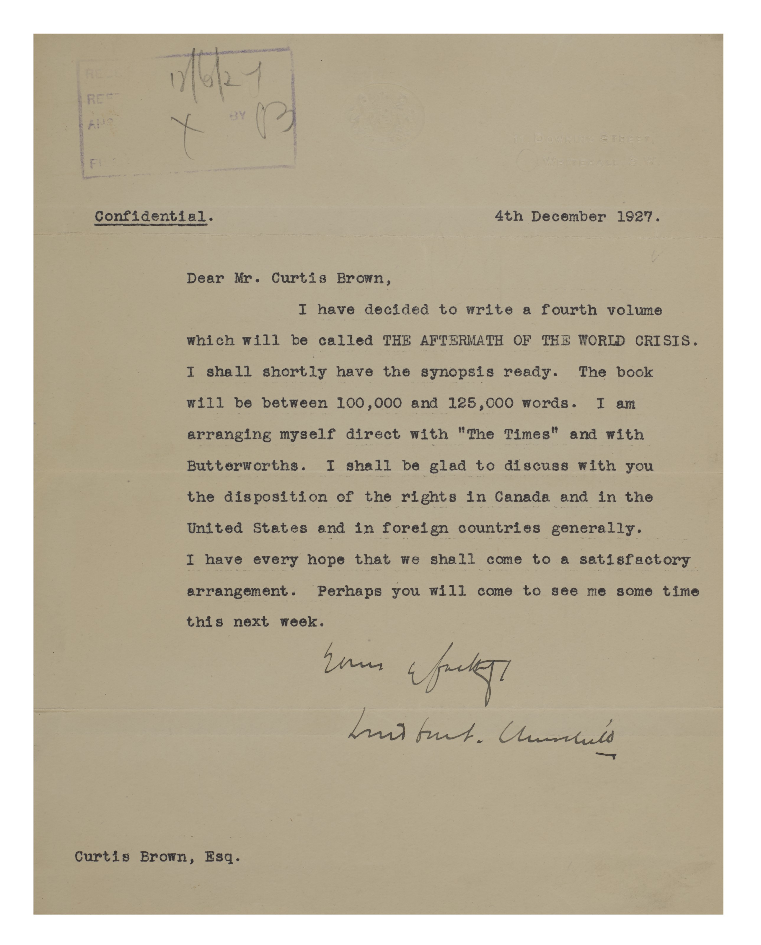 On his history of the First World War, Winston Churchill, 4 December ...