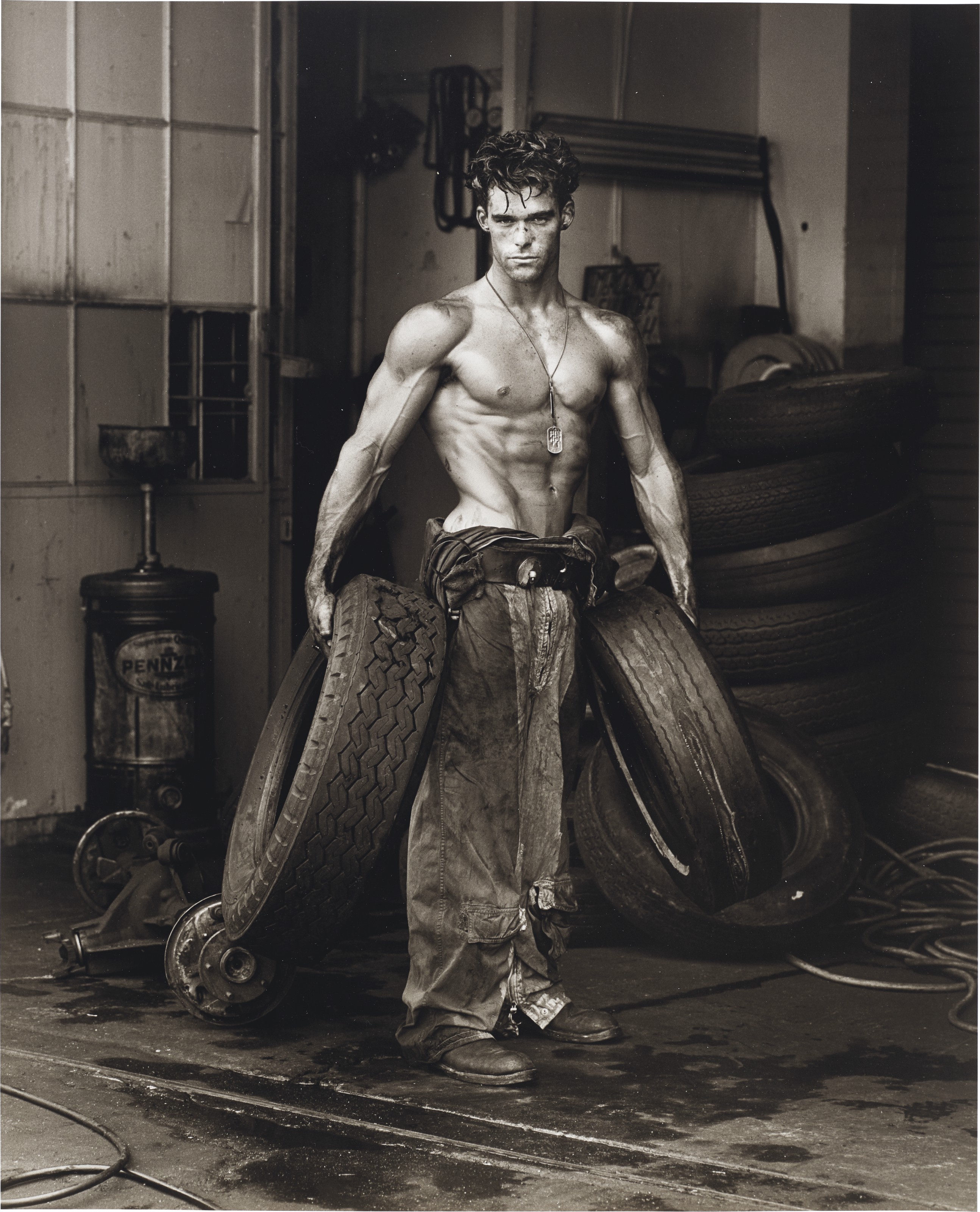 HERB RITTS (1952–2002), Fred with Tires, Hollywood (Body Shop Series ...