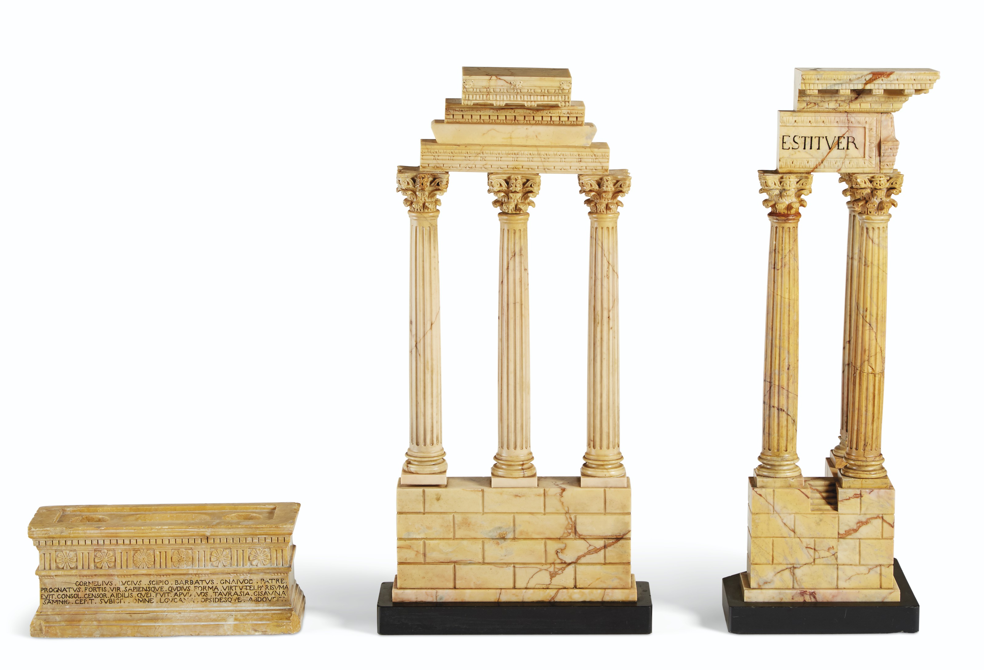 THREE ITALIAN GIALLO ANTICO MARBLE GRAND TOUR MODELS, AFTER THE ANTIQUE ...
