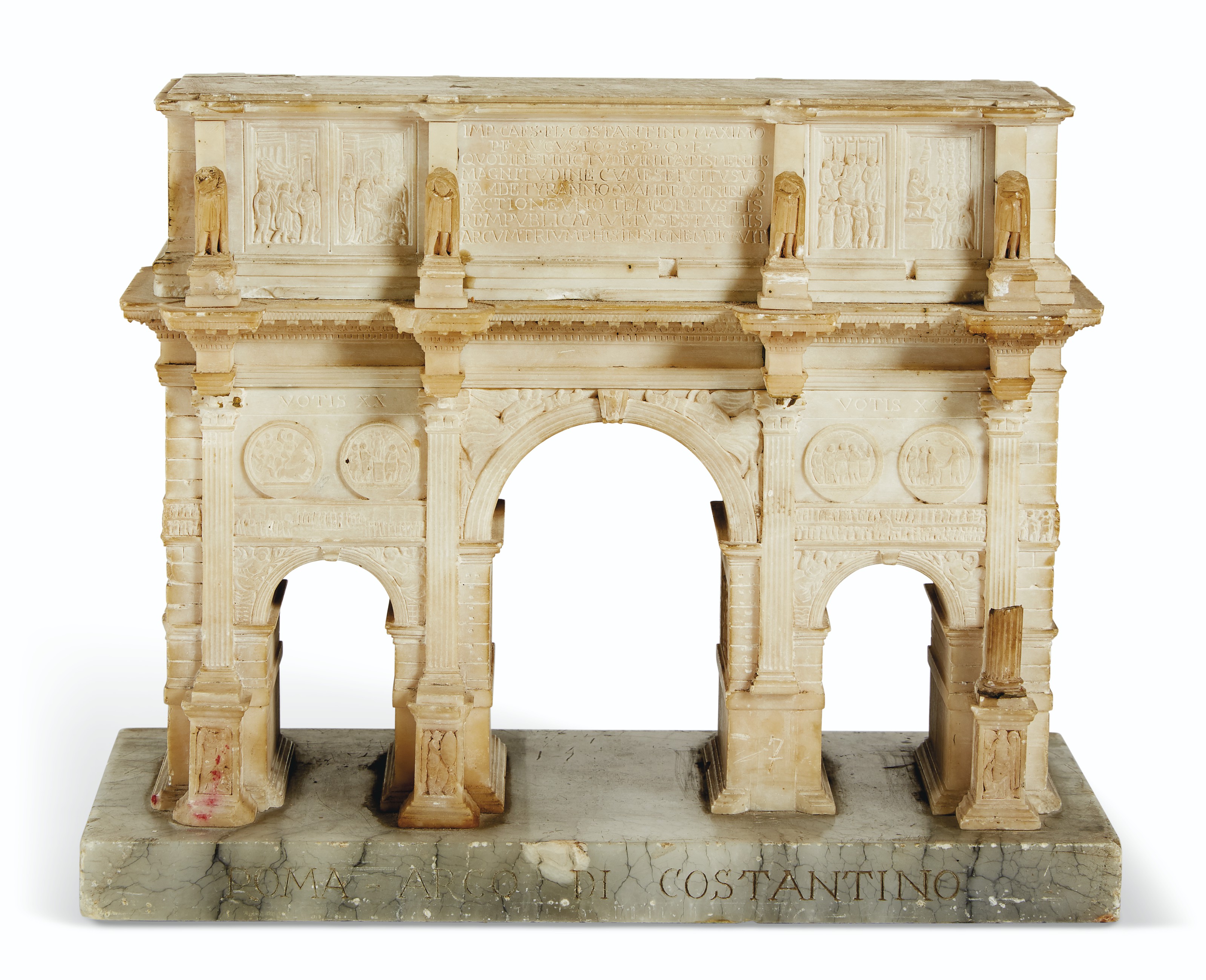 A CARVED ALABASTER MODEL OF THE ARCH OF CONSTANTINE, AFTER THE ANTIQUE ...