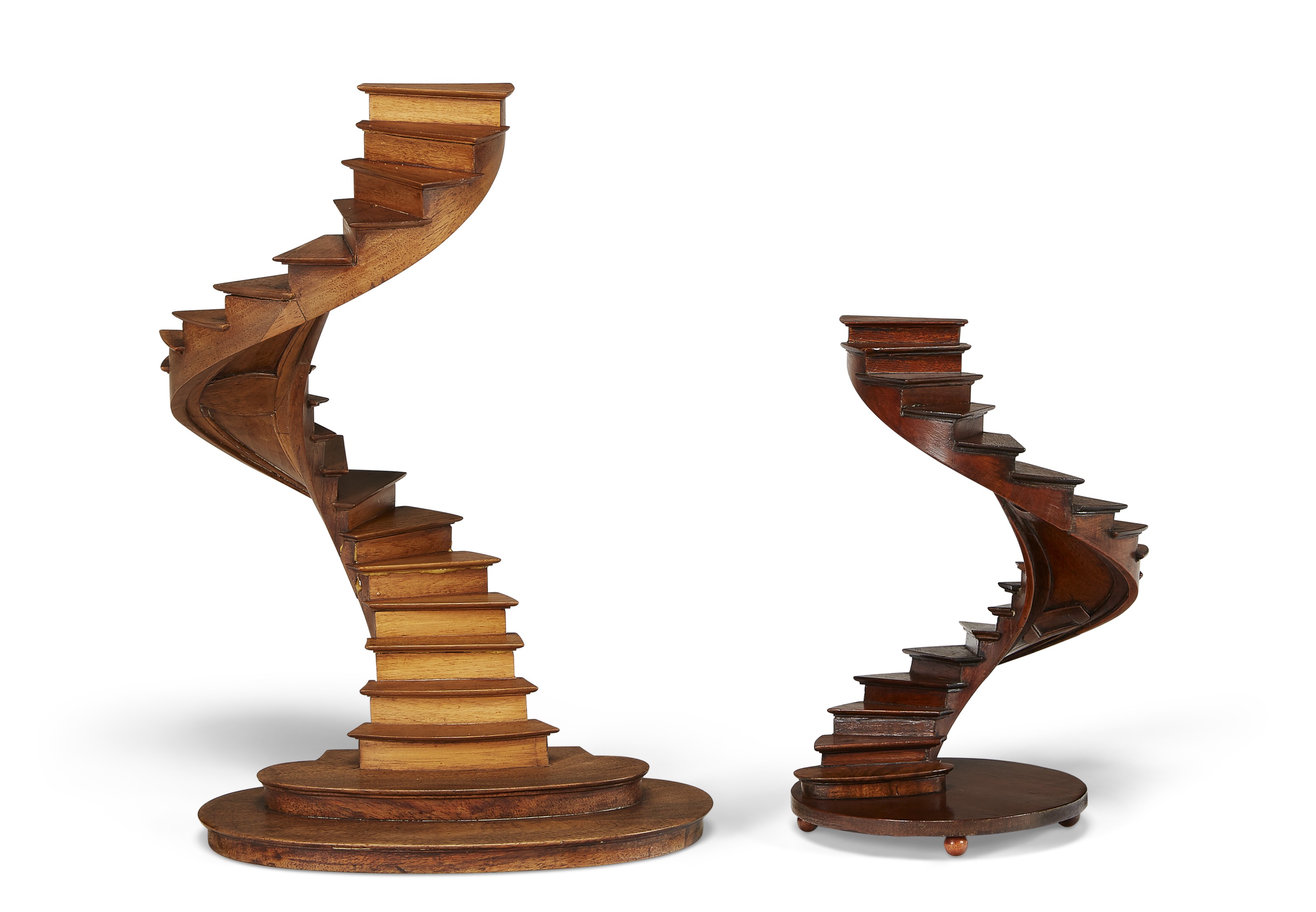 TWO FRUITWOOD FLYING STAIRCASE MAQUETTES, ENGLISH OR NORTHERN EUROPEAN ...