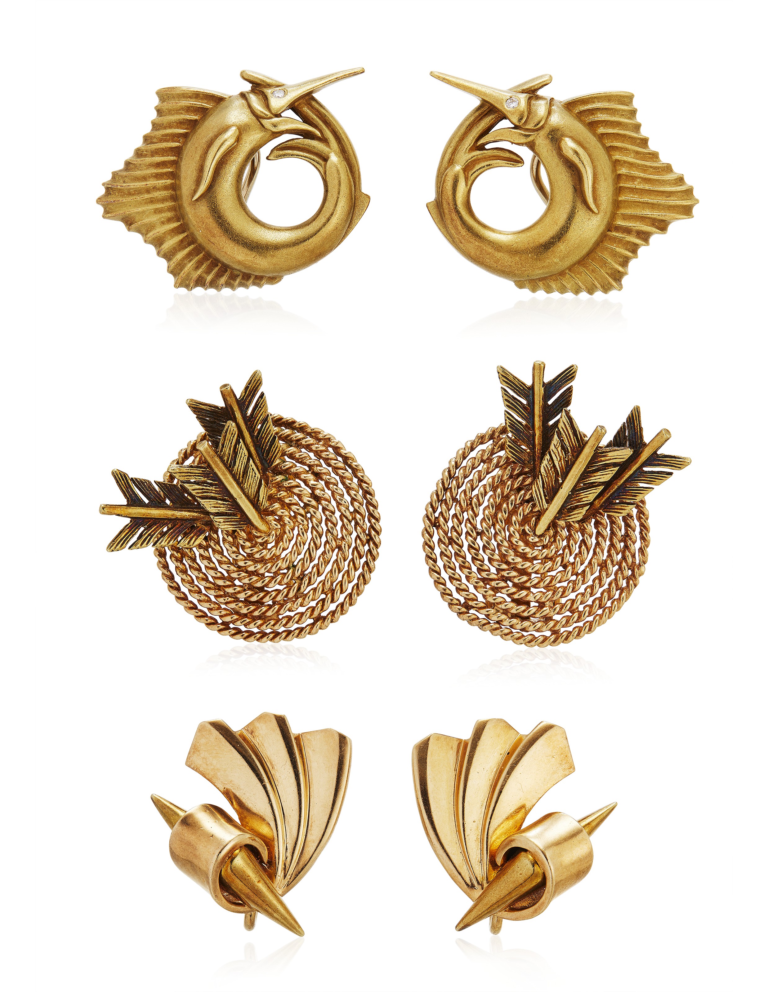 GROUP OF THREE GOLD AND DIAMOND EARRINGS, | Christie’s