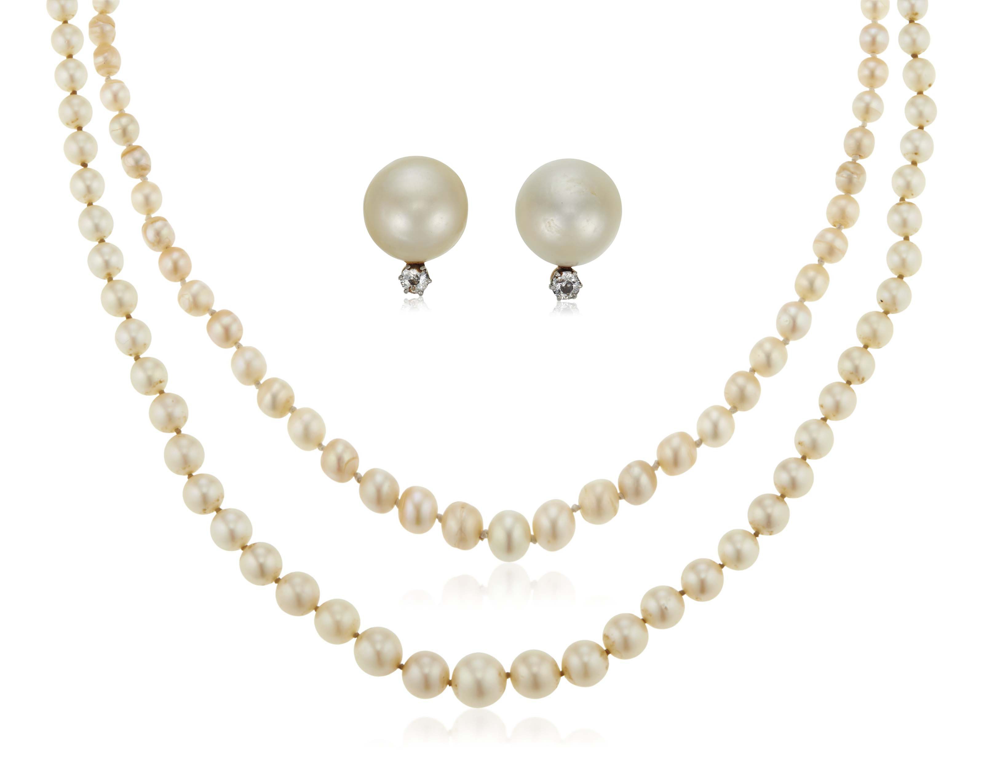TWO PEARL NECKLACES WITH GIA REPORTS AND A PAIR OF EARRINGS, | Christie’s