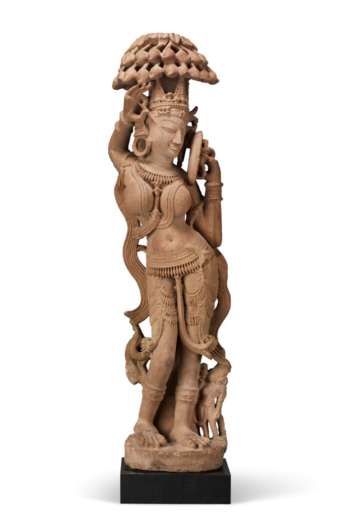 A RARE BUFF SANDSTONE FIGURE OF A SALABHANJIKA, CENTRAL INDIA, MADHYA ...