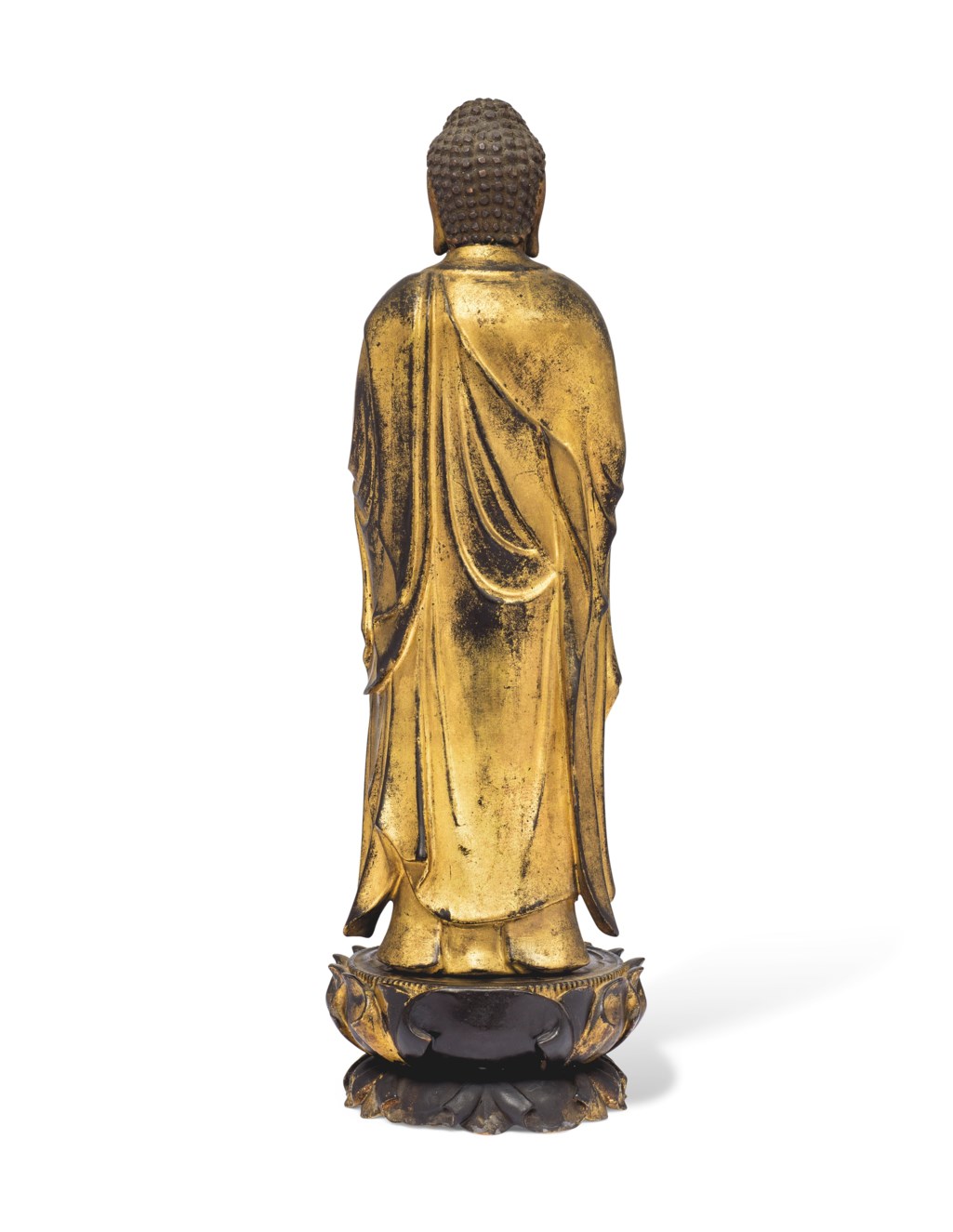 A CARVED STANDING WOOD FIGURE OF AMITABHA (AMIDA NYORAI), EDO PERIOD ...