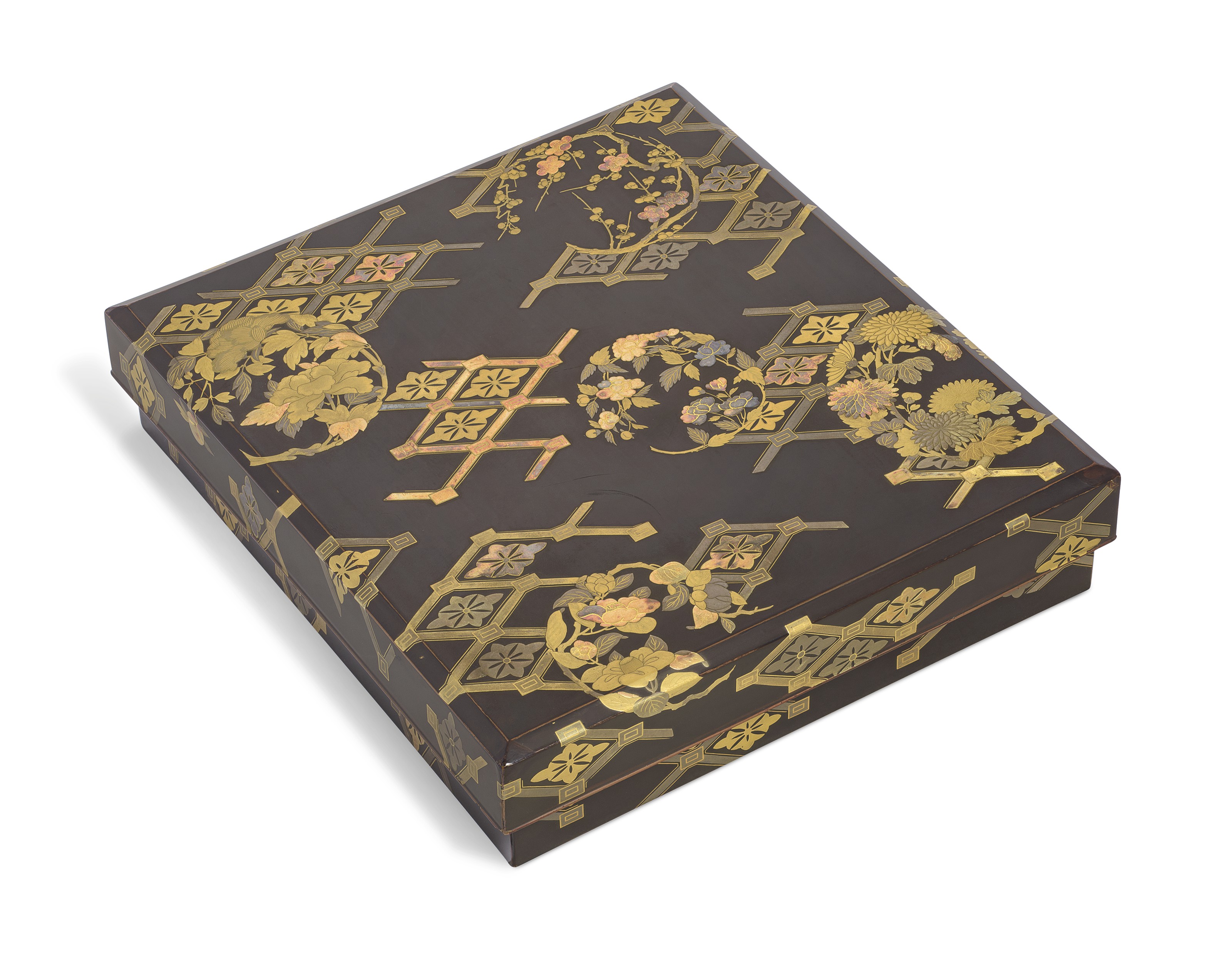 A LACQUER WRITING BOX (SUZURIBAKO), SIGNED KAJIKAWA SAKU AND WITH POT ...