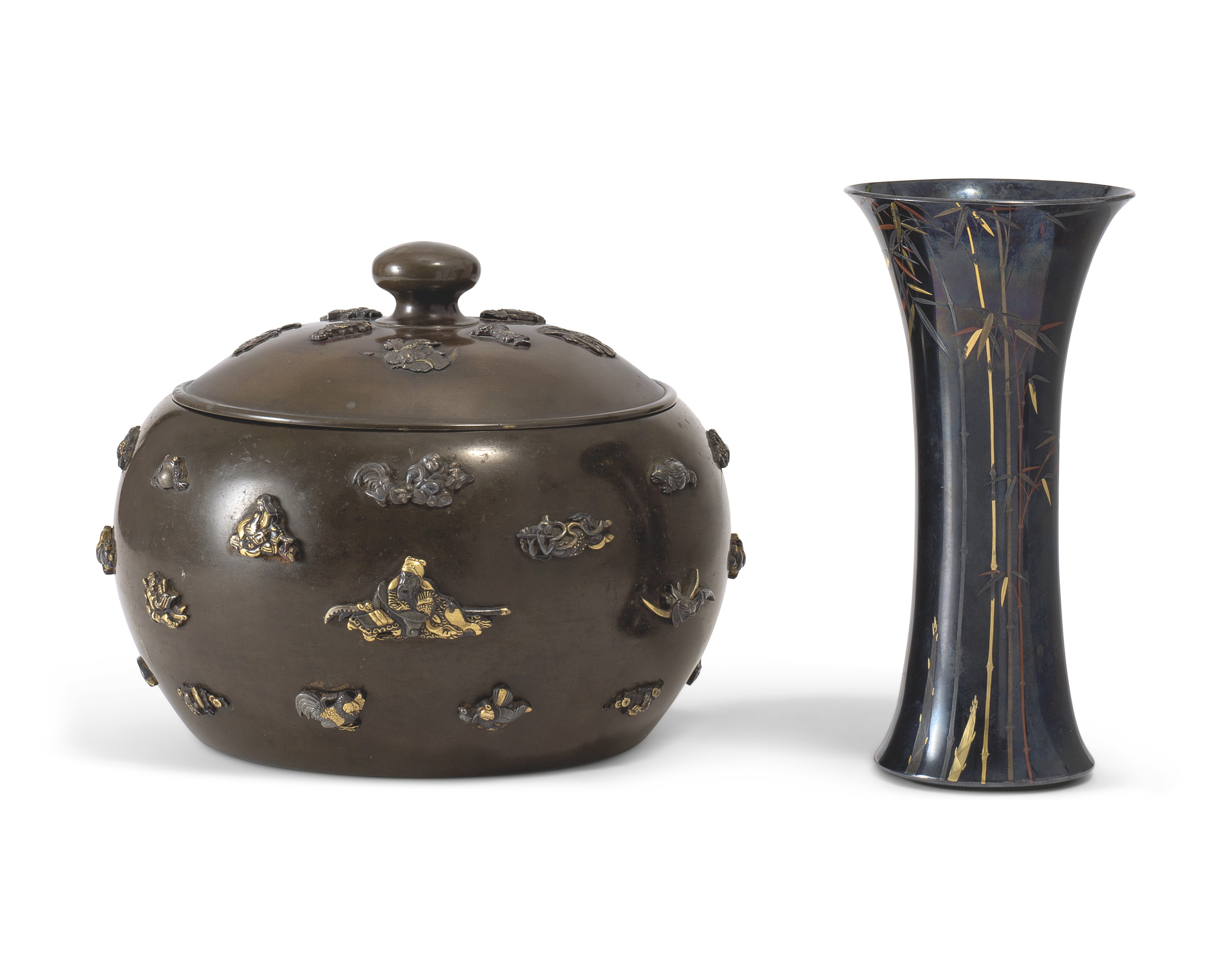 A LIDDED BRONZE JAR AND A SHAKUDO GU-FORM VASE, MEIJI PERIOD (LATE 19TH ...